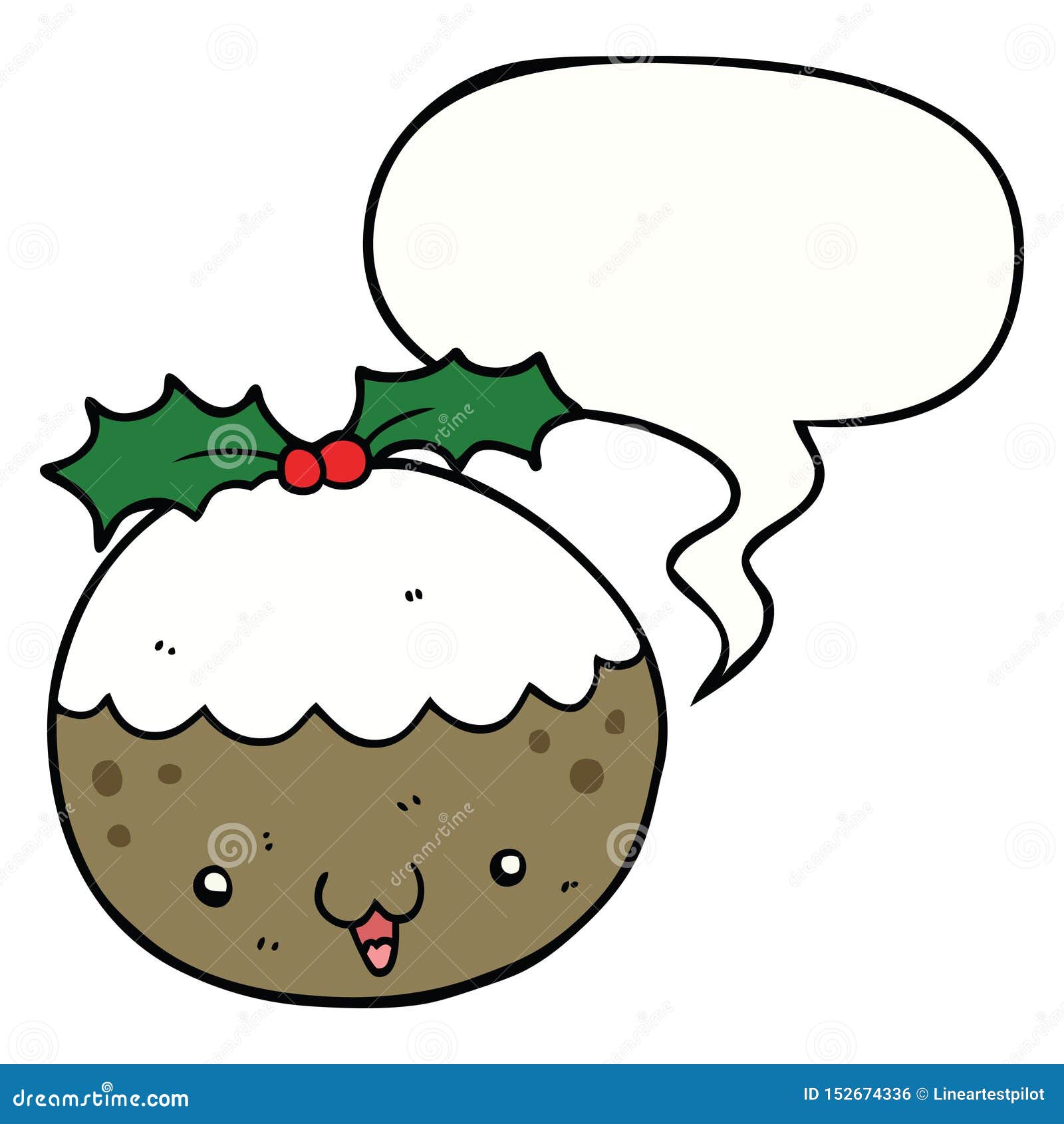 A Creative Cute Cartoon Christmas Pudding and Speech Bubble Stock ...