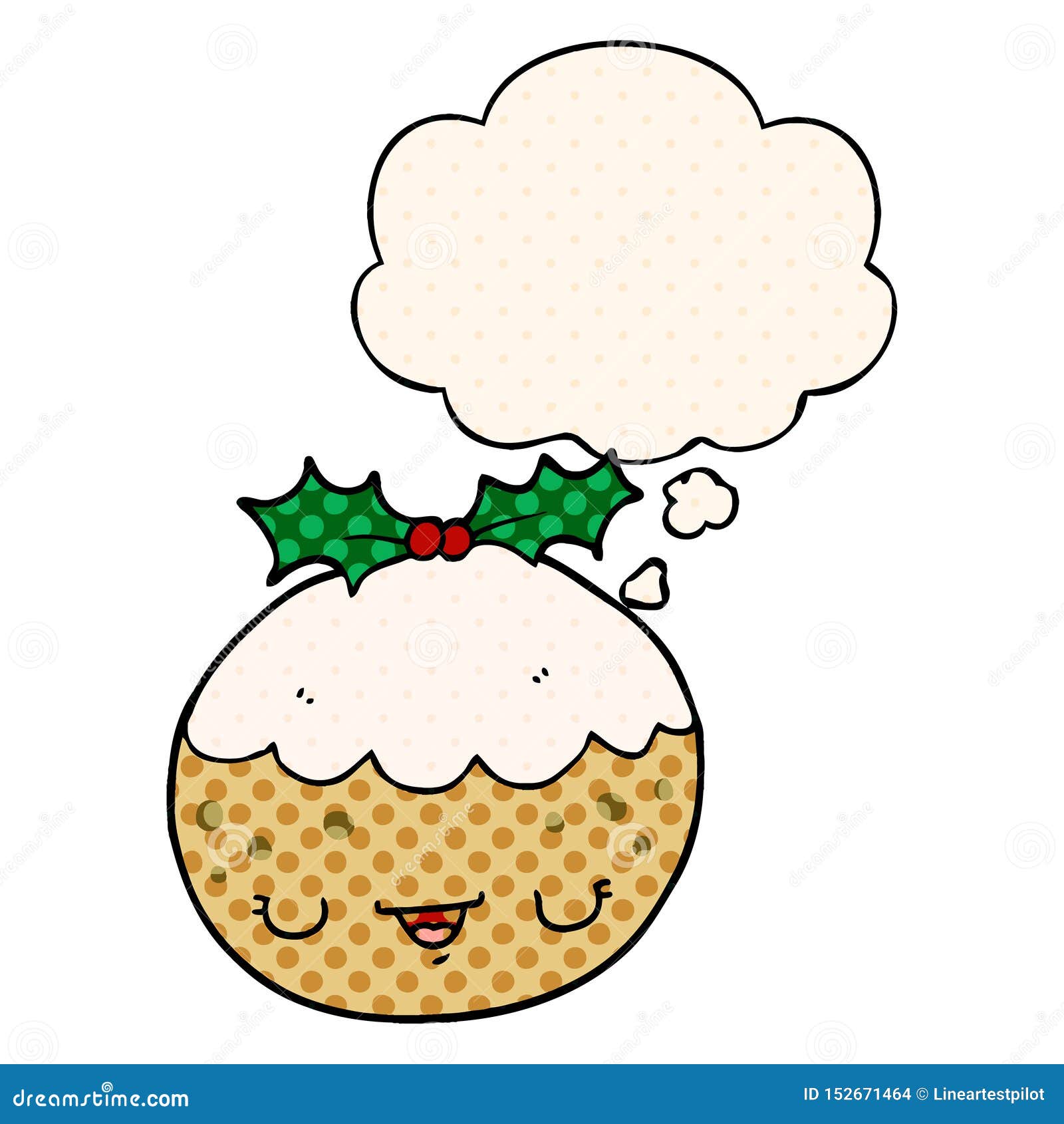 A Creative Cute Cartoon Christmas Pudding and Thought Bubble in Comic ...