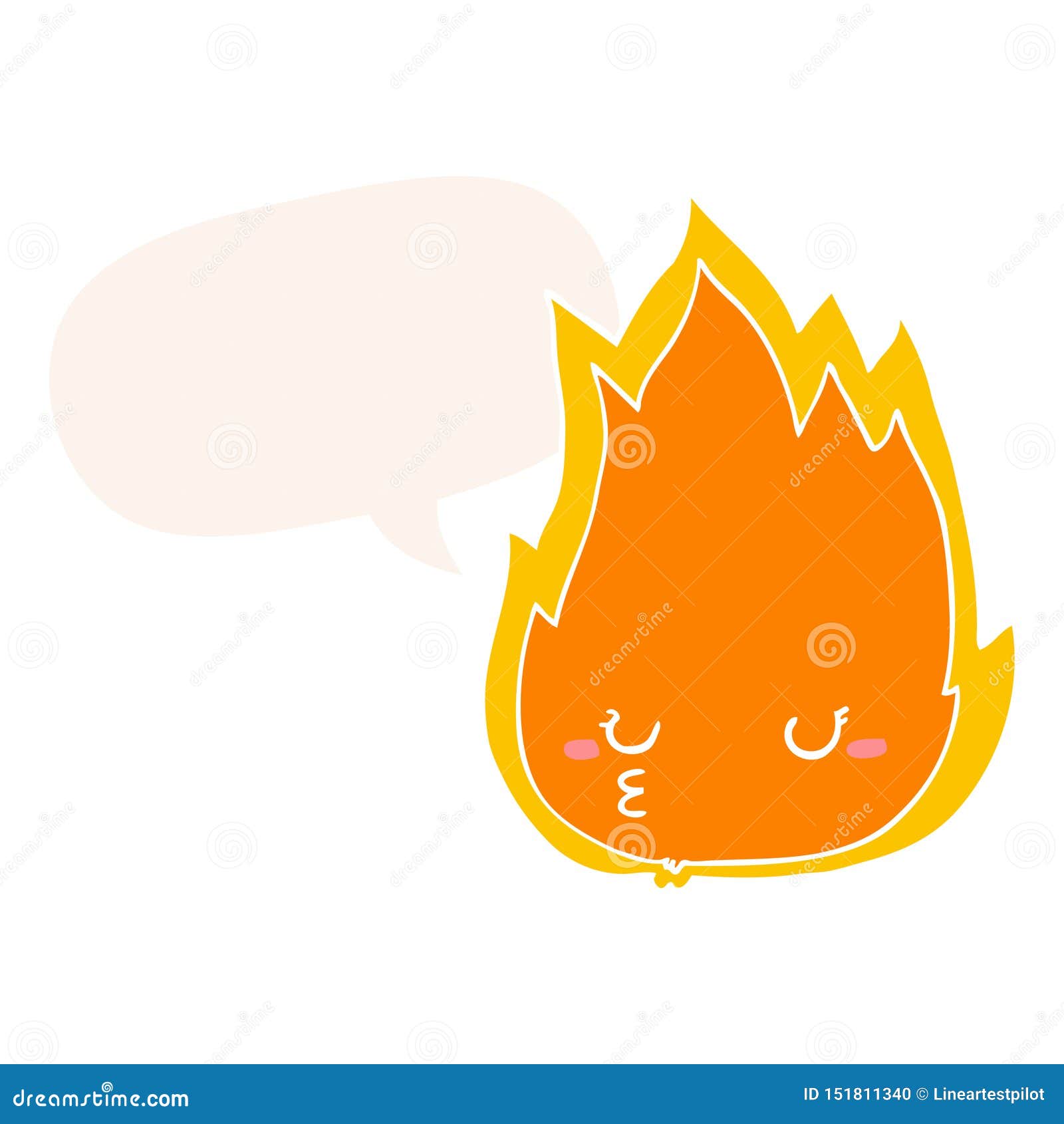 A Creative Cute Cartoon Fire and Speech Bubble in Retro Style Stock ...