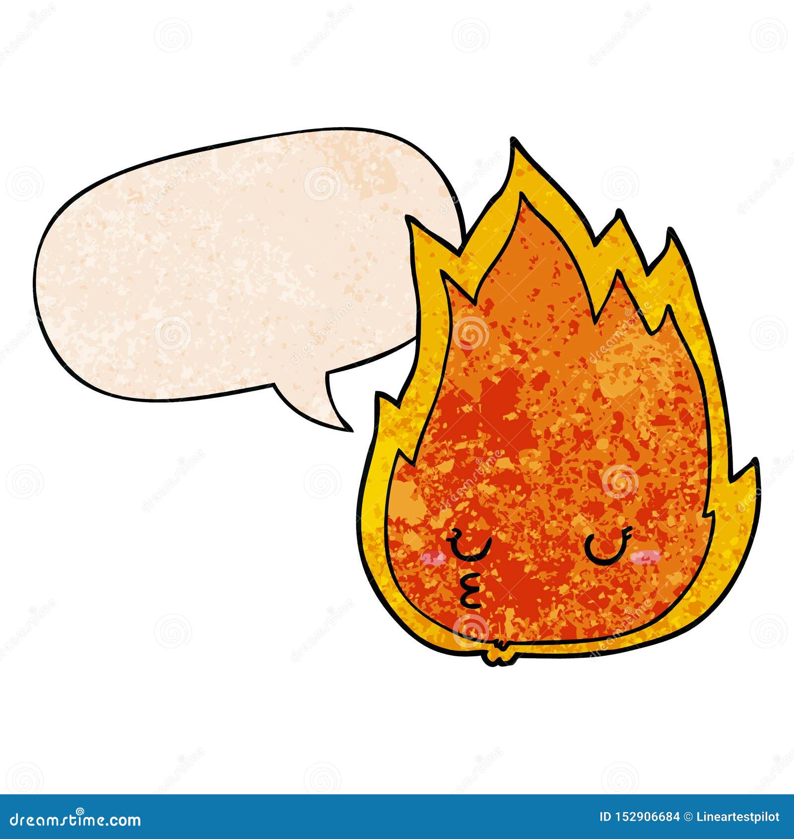 A Creative Cute Cartoon Fire and Speech Bubble in Retro Texture Style ...