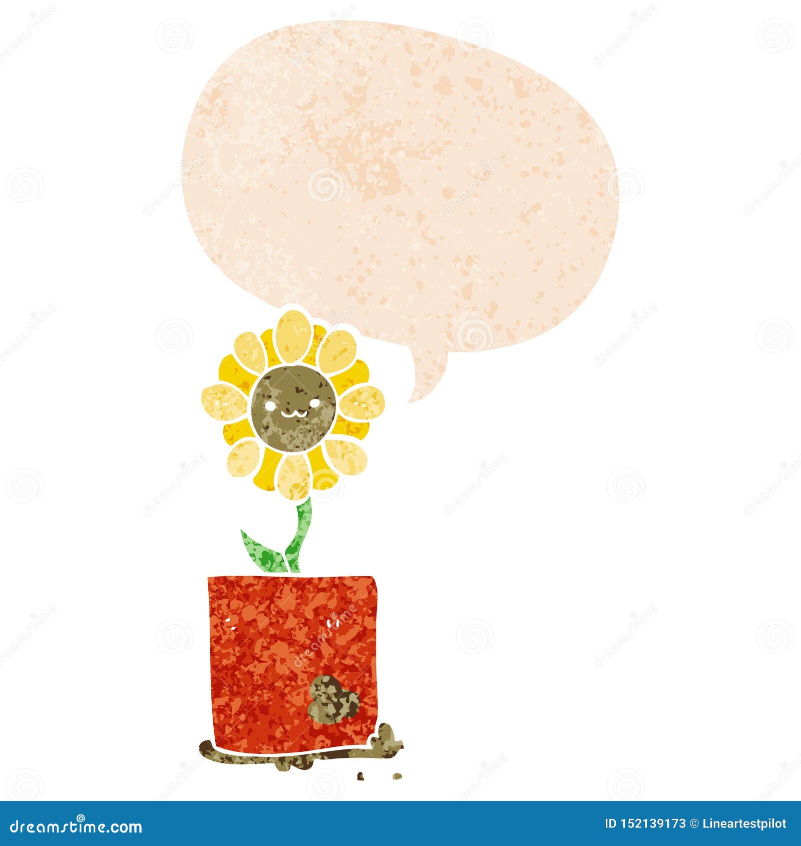 A Creative Cute Cartoon Flower and Speech Bubble in Retro Textured ...