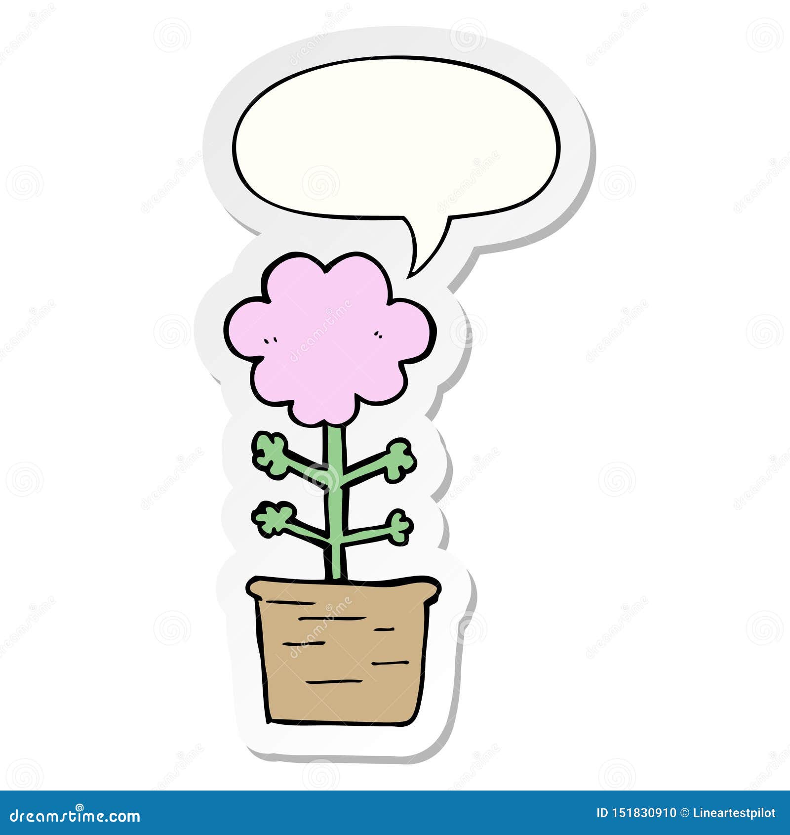 A Creative Cute Cartoon Flower and Speech Bubble Sticker Stock Vector ...