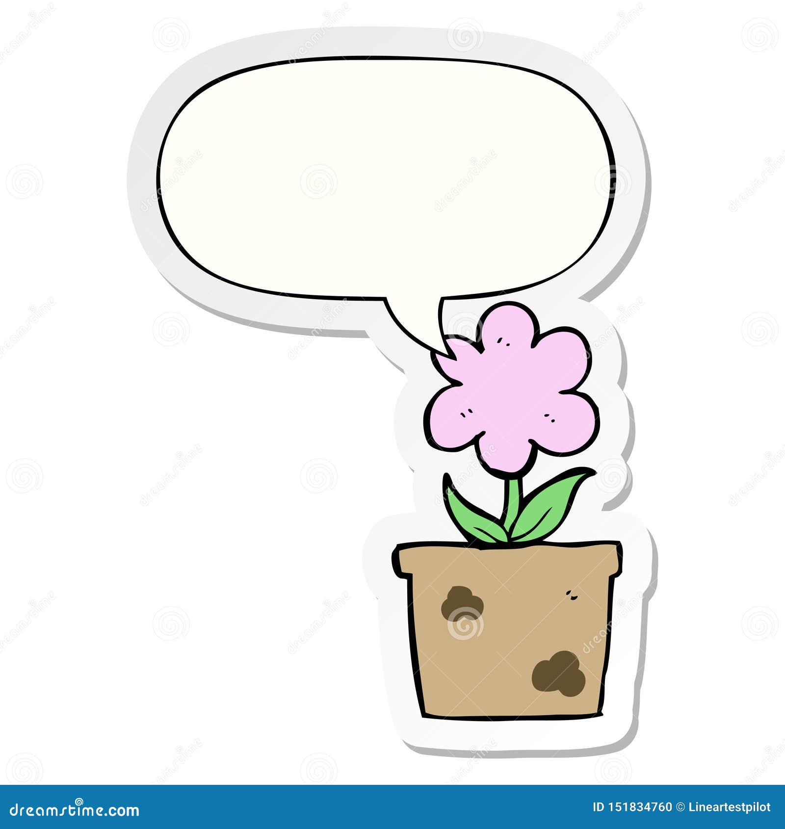 A Creative Cute Cartoon Flower and Speech Bubble Sticker Stock Vector ...