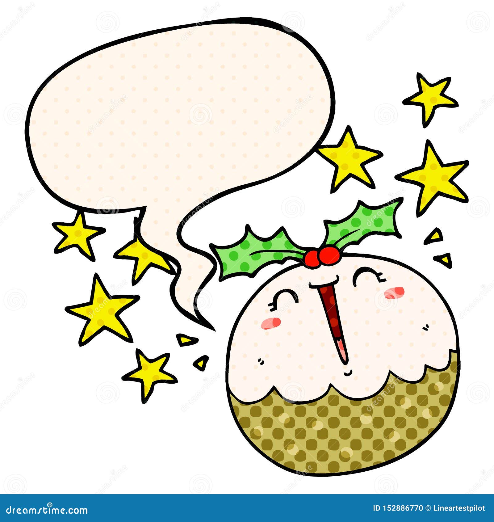 A Creative Cute Cartoon Happy Christmas Pudding and Speech Bubble in ...