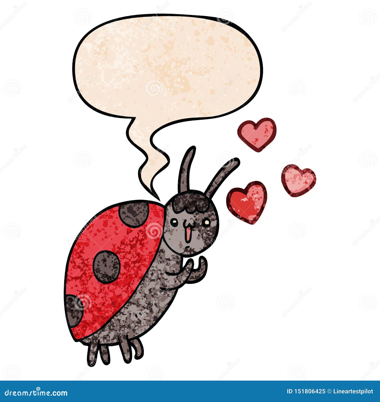 A Creative Cute Cartoon Ladybug in Love and Speech Bubble in Retro ...
