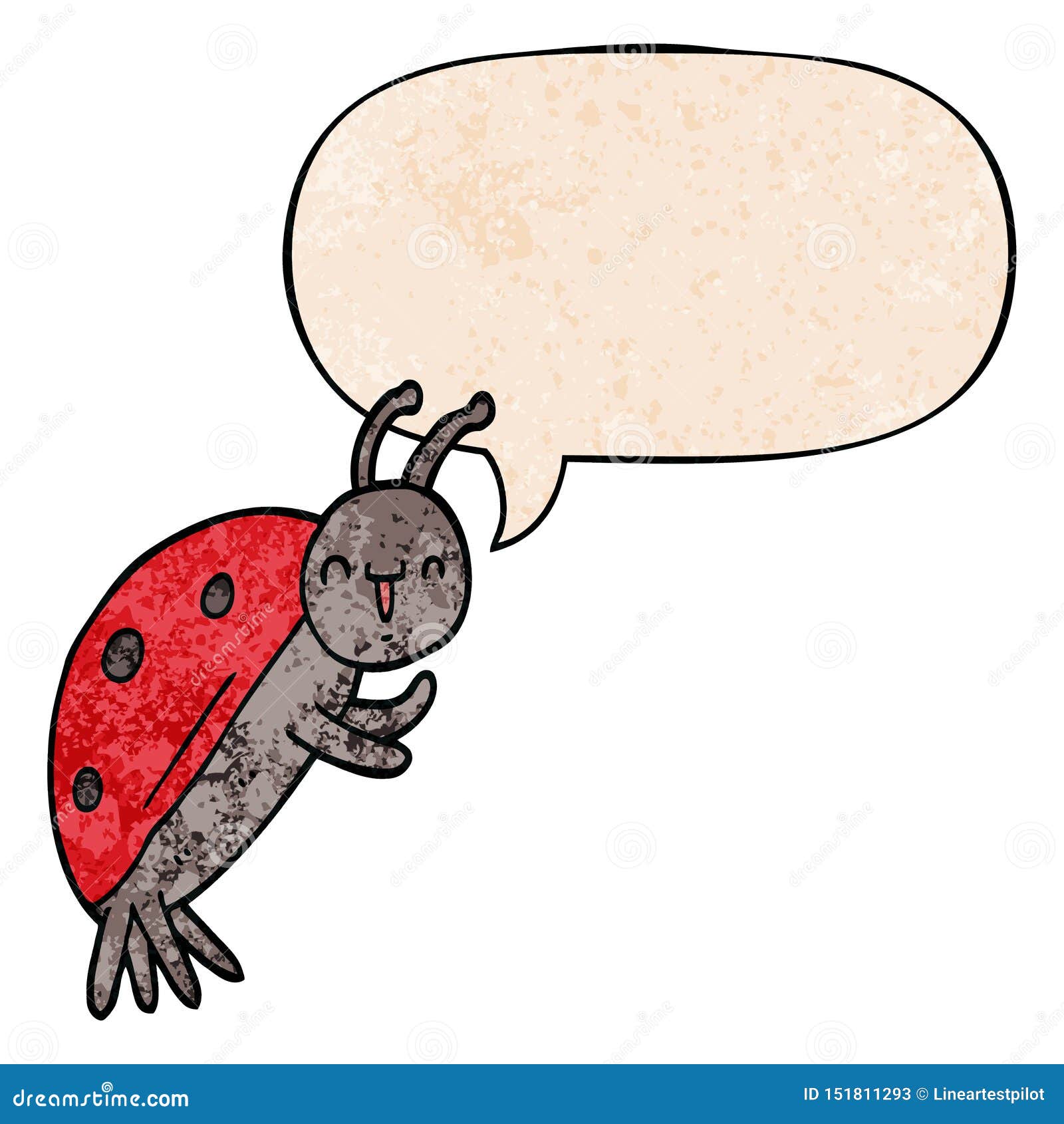 A Creative Cute Cartoon Ladybug and Speech Bubble in Retro Texture ...