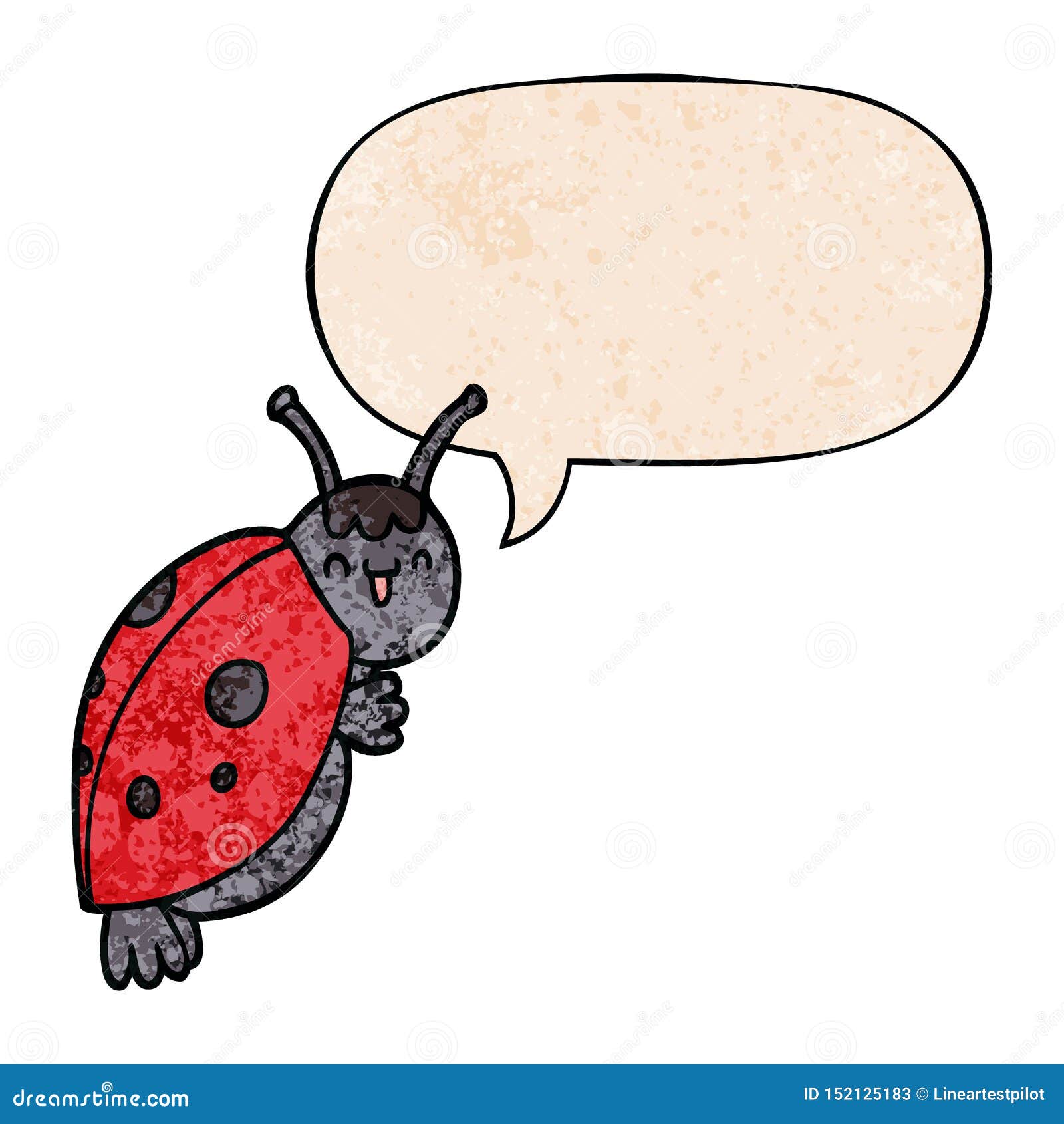 A Creative Cute Cartoon Ladybug and Speech Bubble in Retro Texture ...