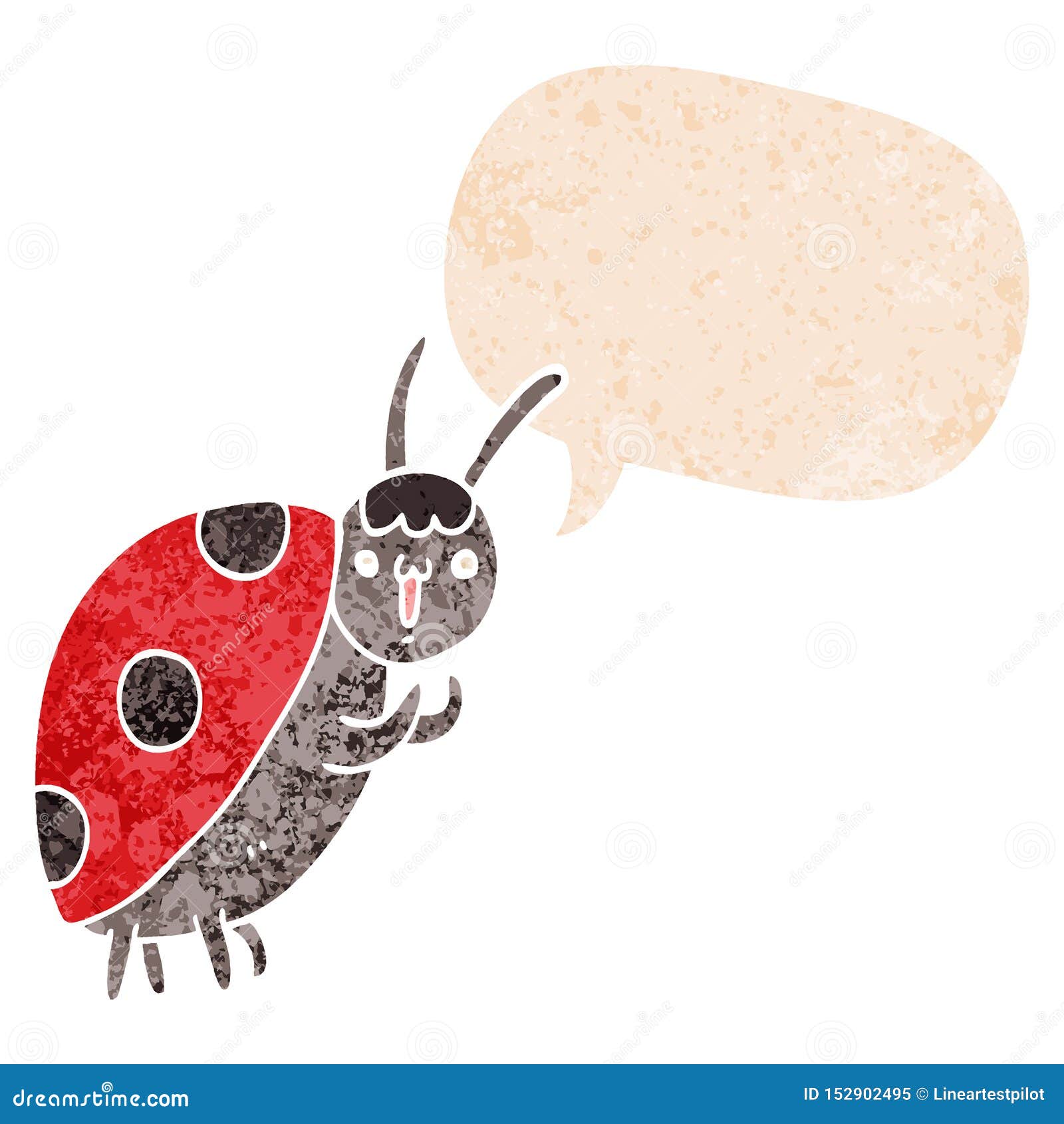 A Creative Cute Cartoon Ladybug and Speech Bubble in Retro Textured ...