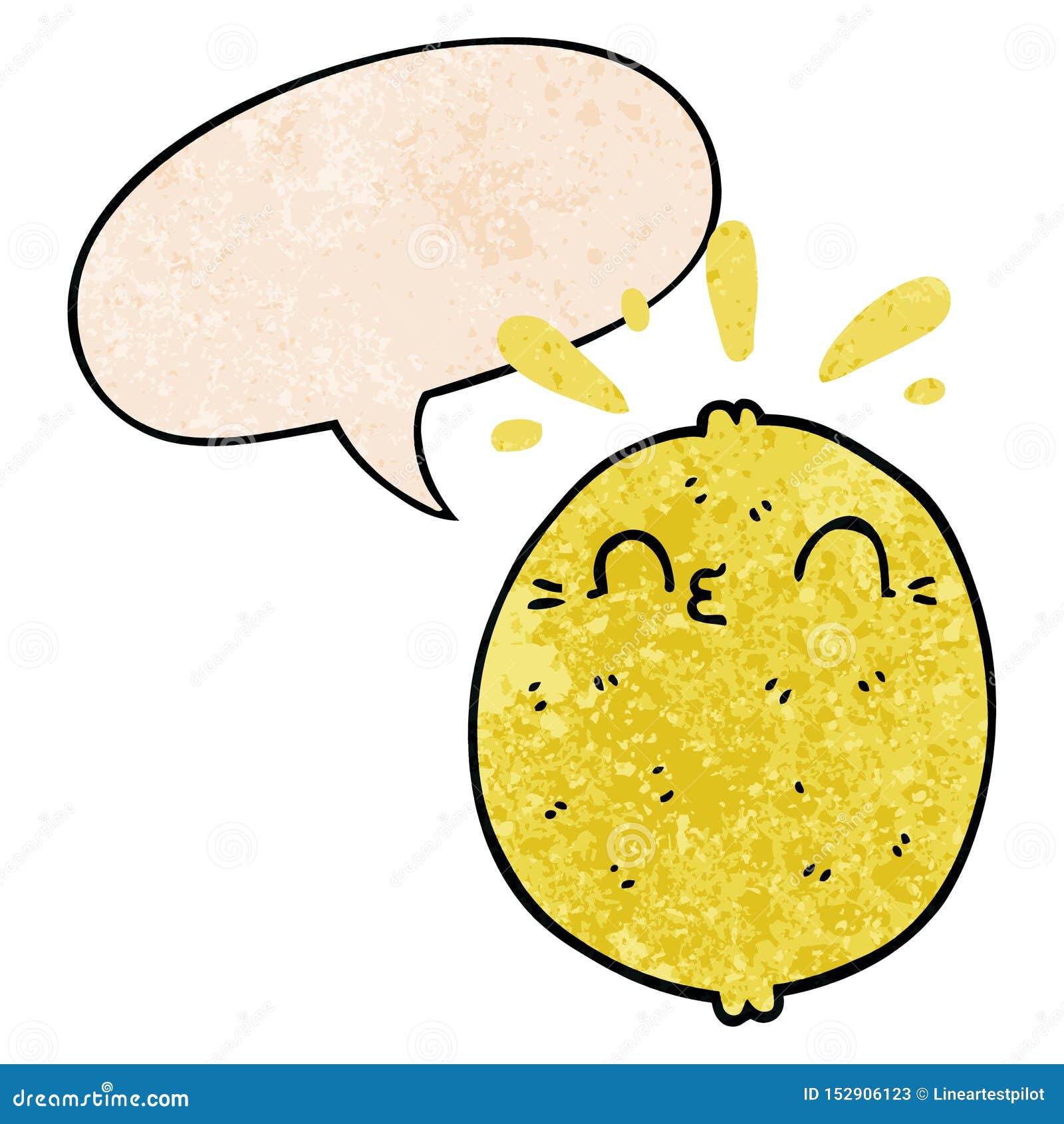 A Creative Cute Cartoon Lemon and Speech Bubble in Retro Texture Style ...