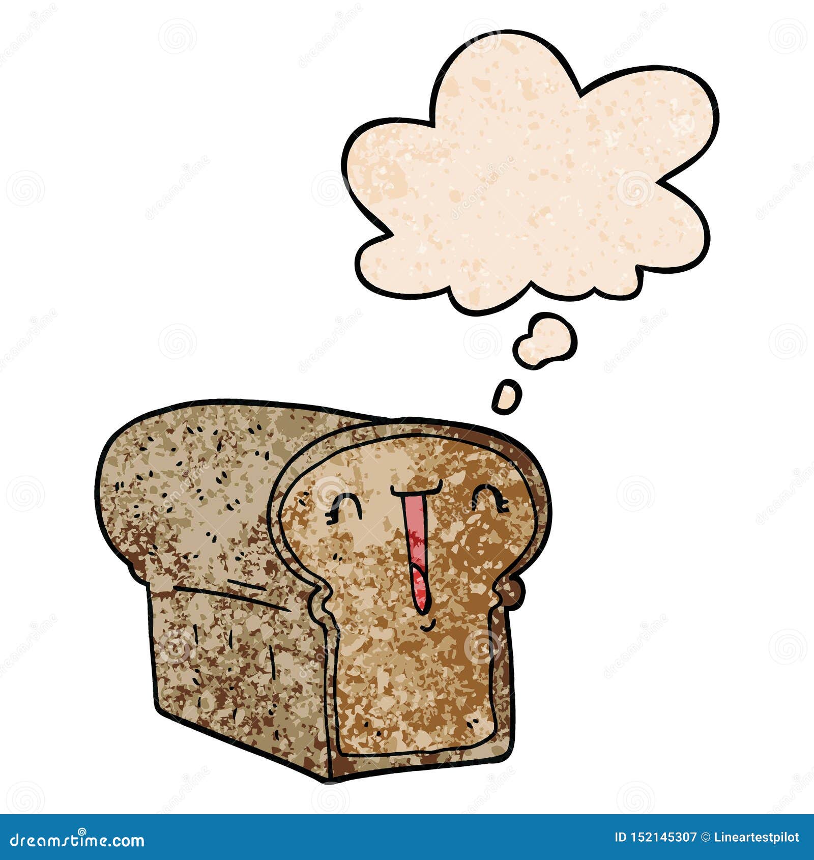 A Creative Cute Cartoon Loaf of Bread and Thought Bubble in Grunge ...