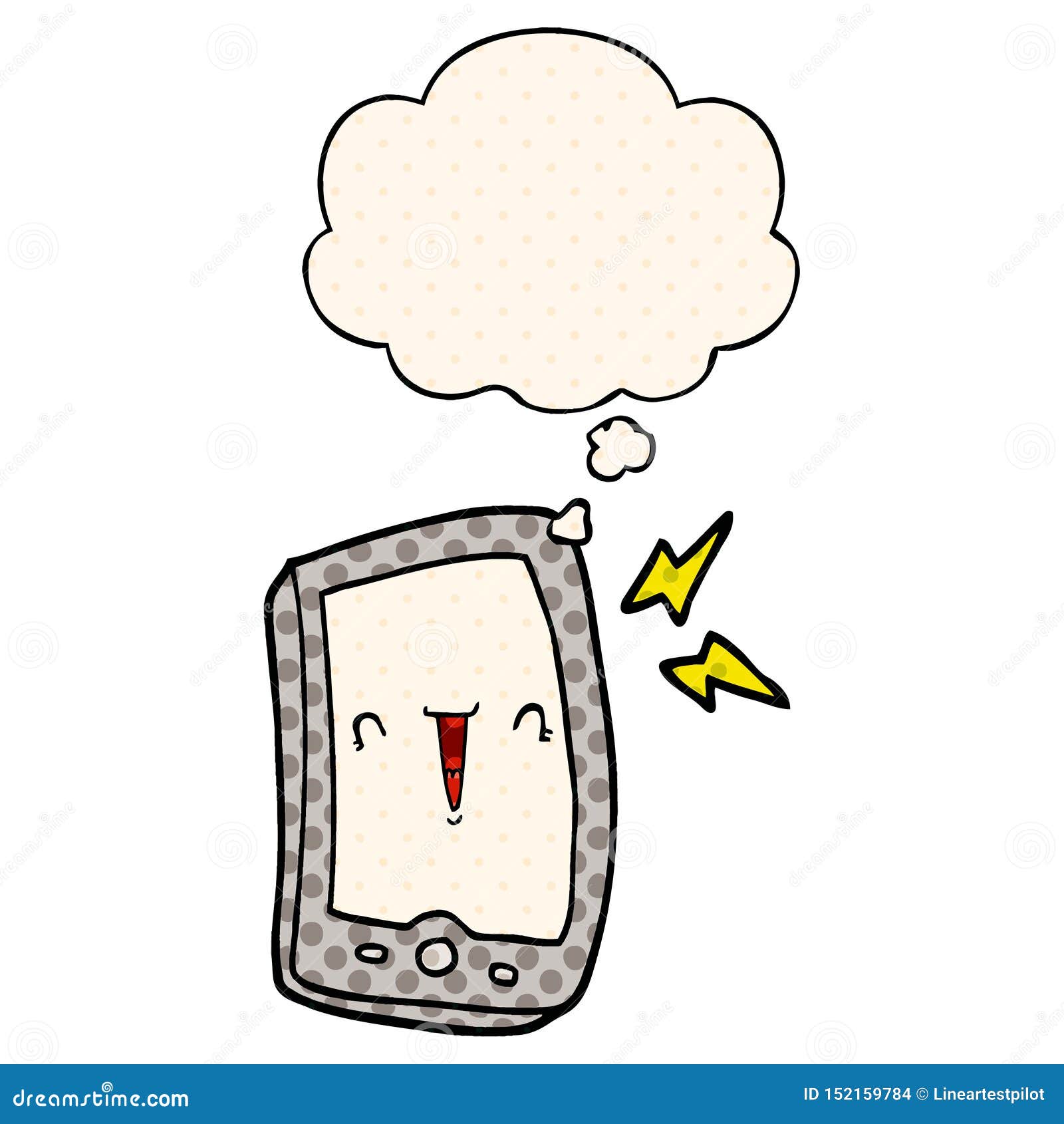 A Creative Cute Cartoon Mobile Phone and Thought Bubble in Comic Book ...