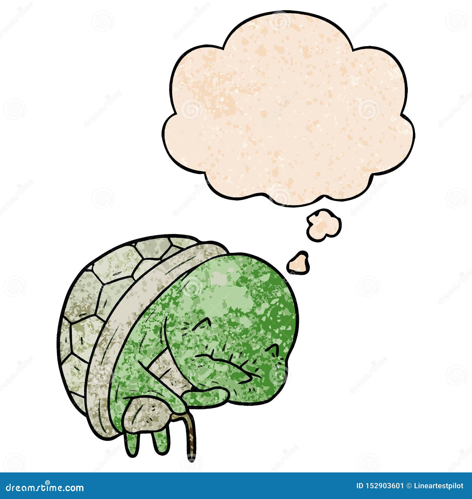 A Creative Cute Cartoon Old Turtle and Thought Bubble in Grunge Texture ...