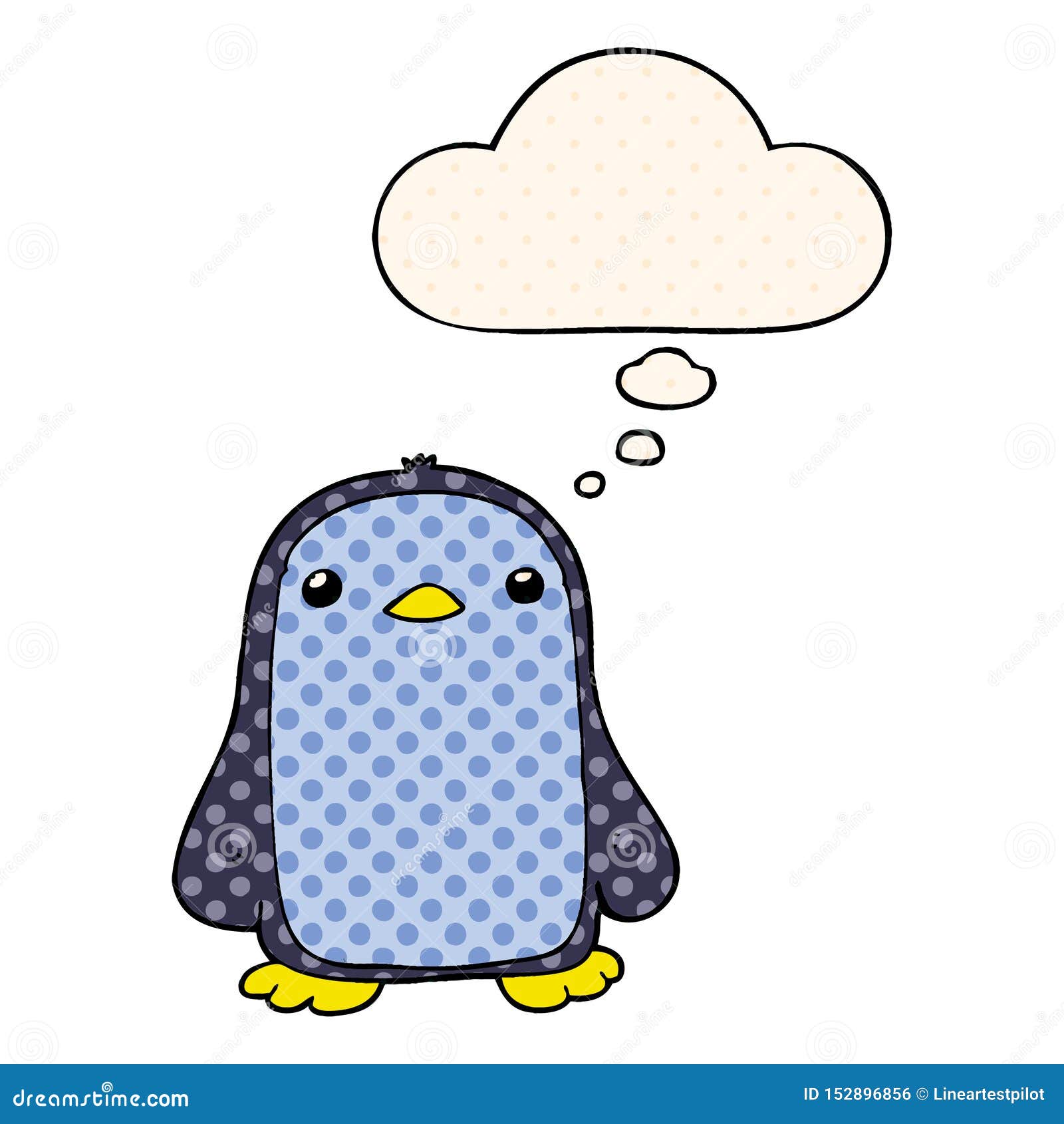 A Creative Cute Cartoon Penguin and Thought Bubble in Comic Book Style ...