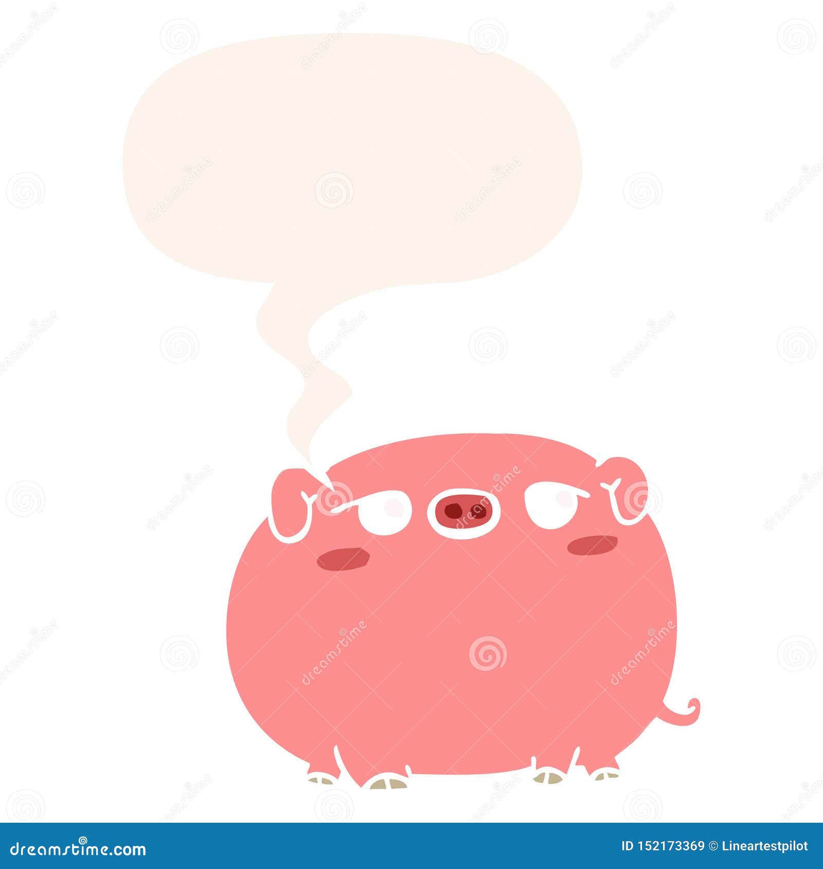 A Creative Cute Cartoon Pig and Speech Bubble in Retro Style Stock ...