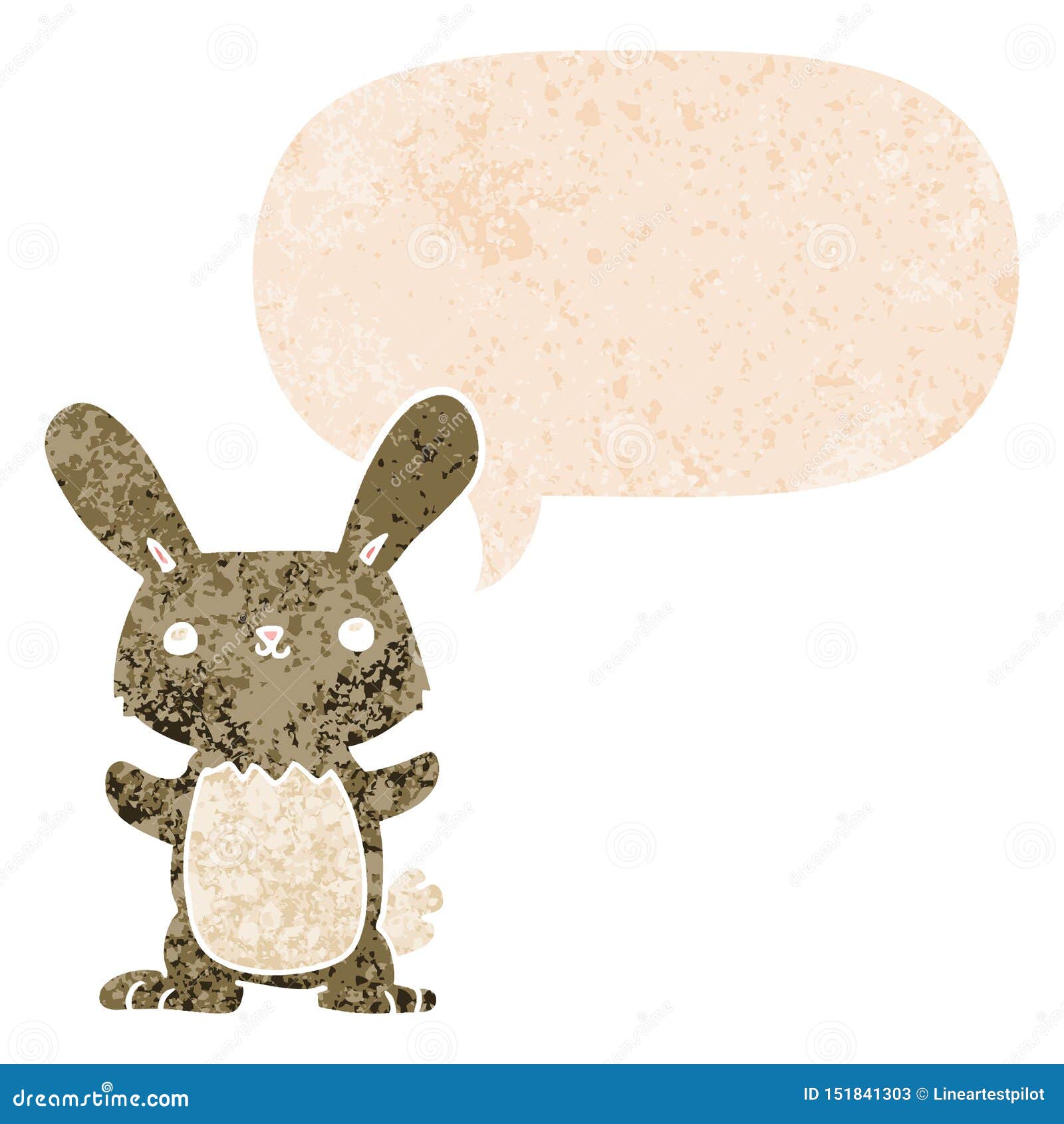 A Creative Cute Cartoon Rabbit and Speech Bubble in Retro Textured ...