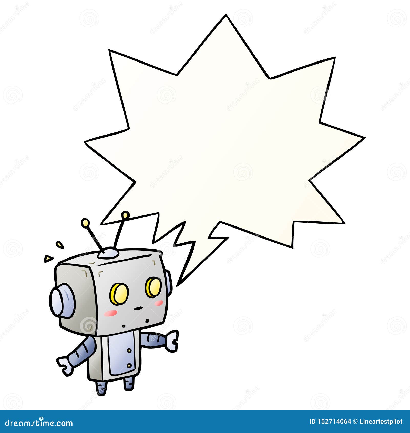 A Creative Cute Cartoon Surprised Robot and Speech Bubble in Smooth ...