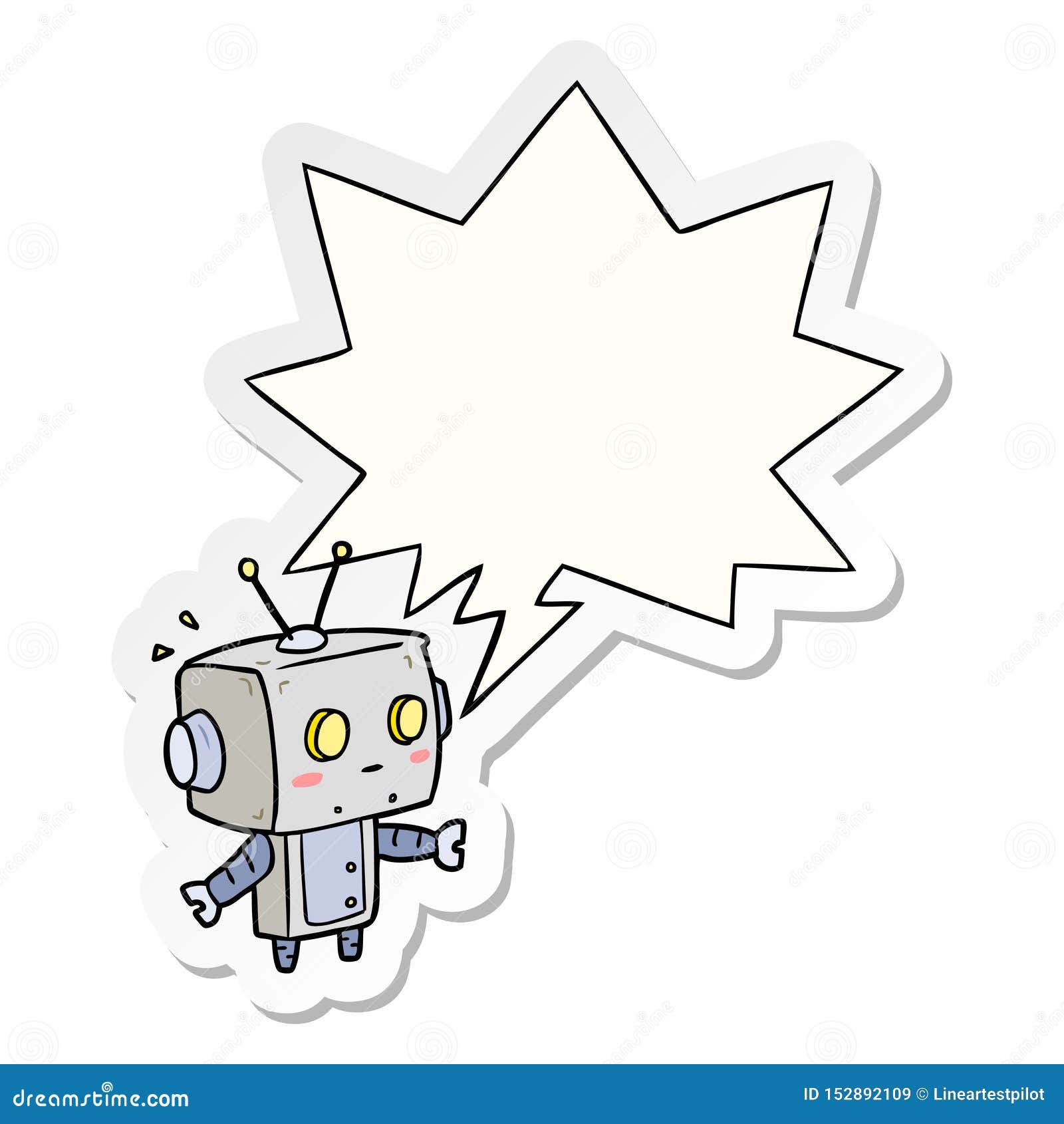 A Creative Cute Cartoon Surprised Robot and Speech Bubble Sticker Stock ...