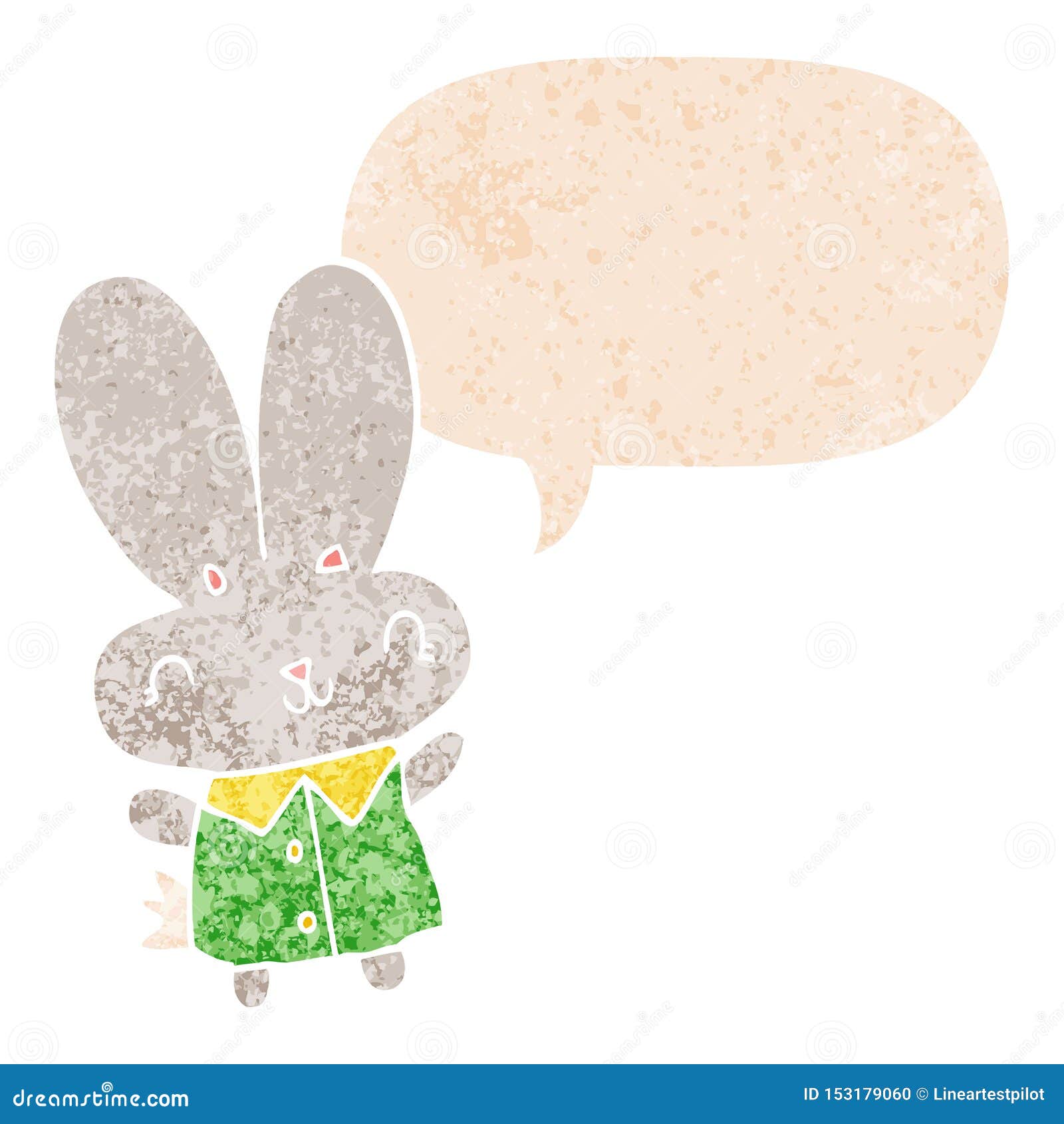 A Creative Cute Cartoon Tiny Rabbit and Speech Bubble in Retro Textured ...