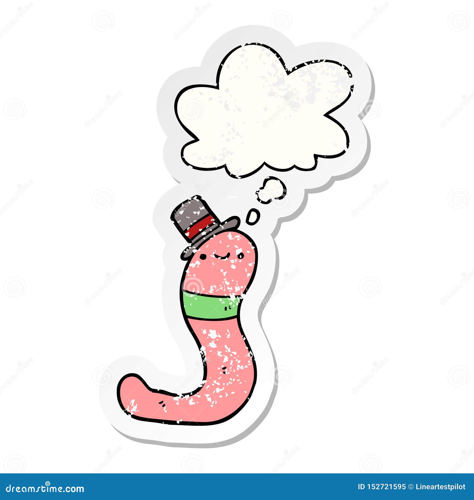 A Creative Cute Cartoon Worm and Thought Bubble As a Distressed Worn ...