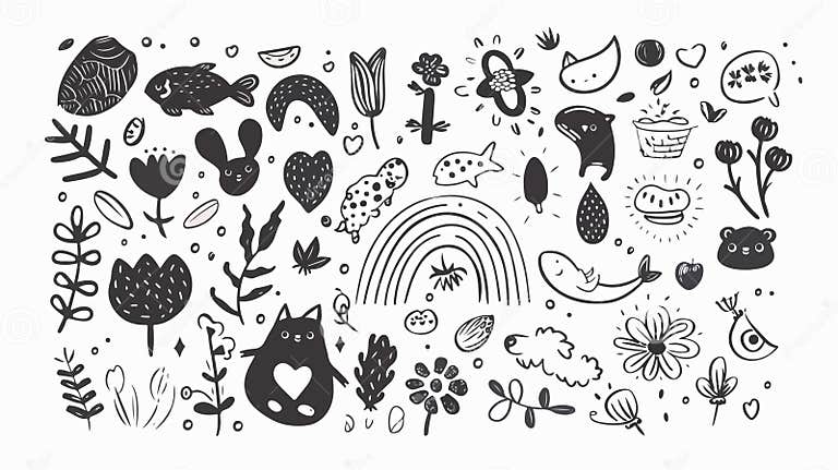 Creative Cute Doodle Design Elements Set for Funny Projects Stock ...
