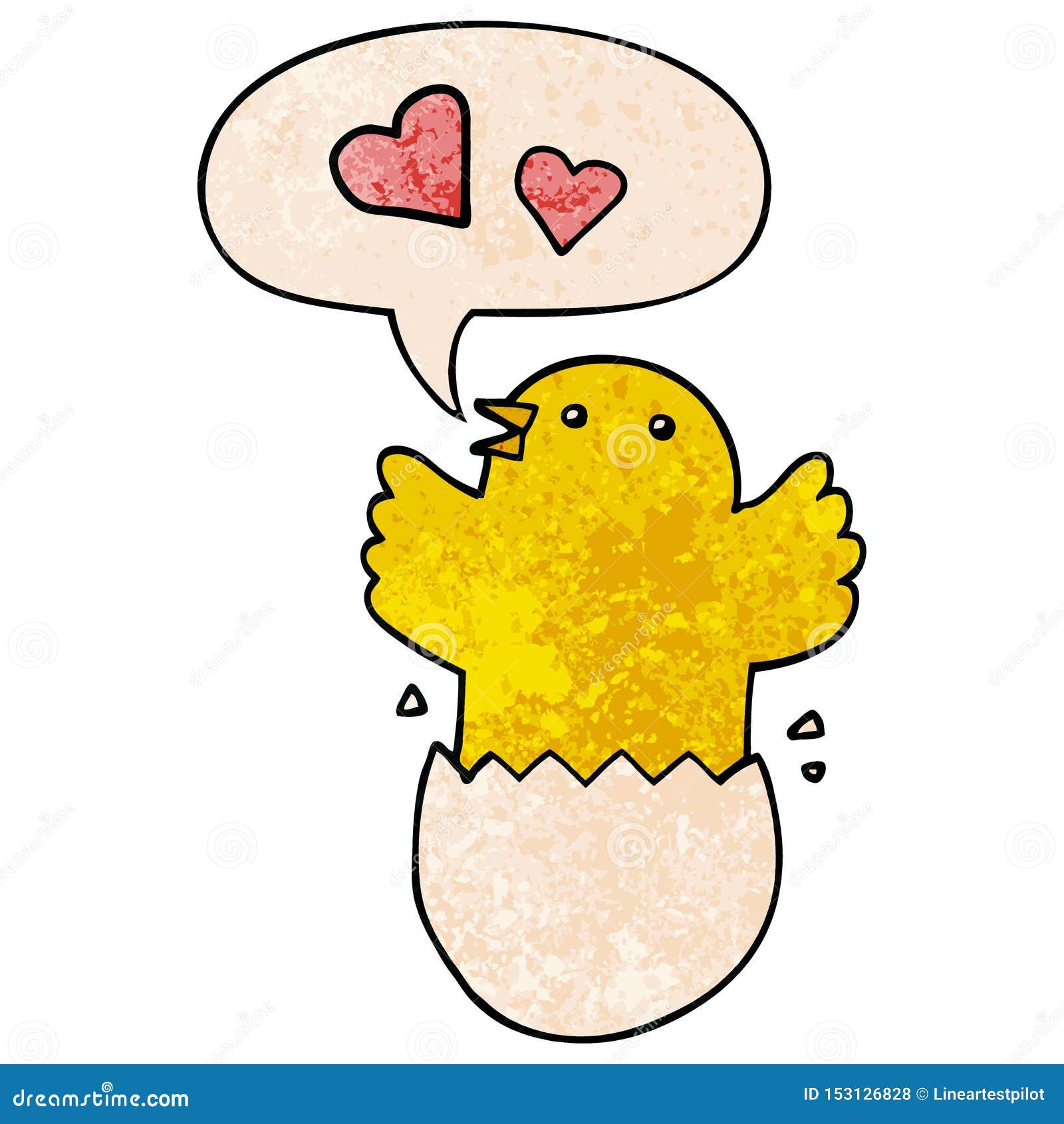A Creative Cute Hatching Chick Cartoon and Speech Bubble in Retro ...
