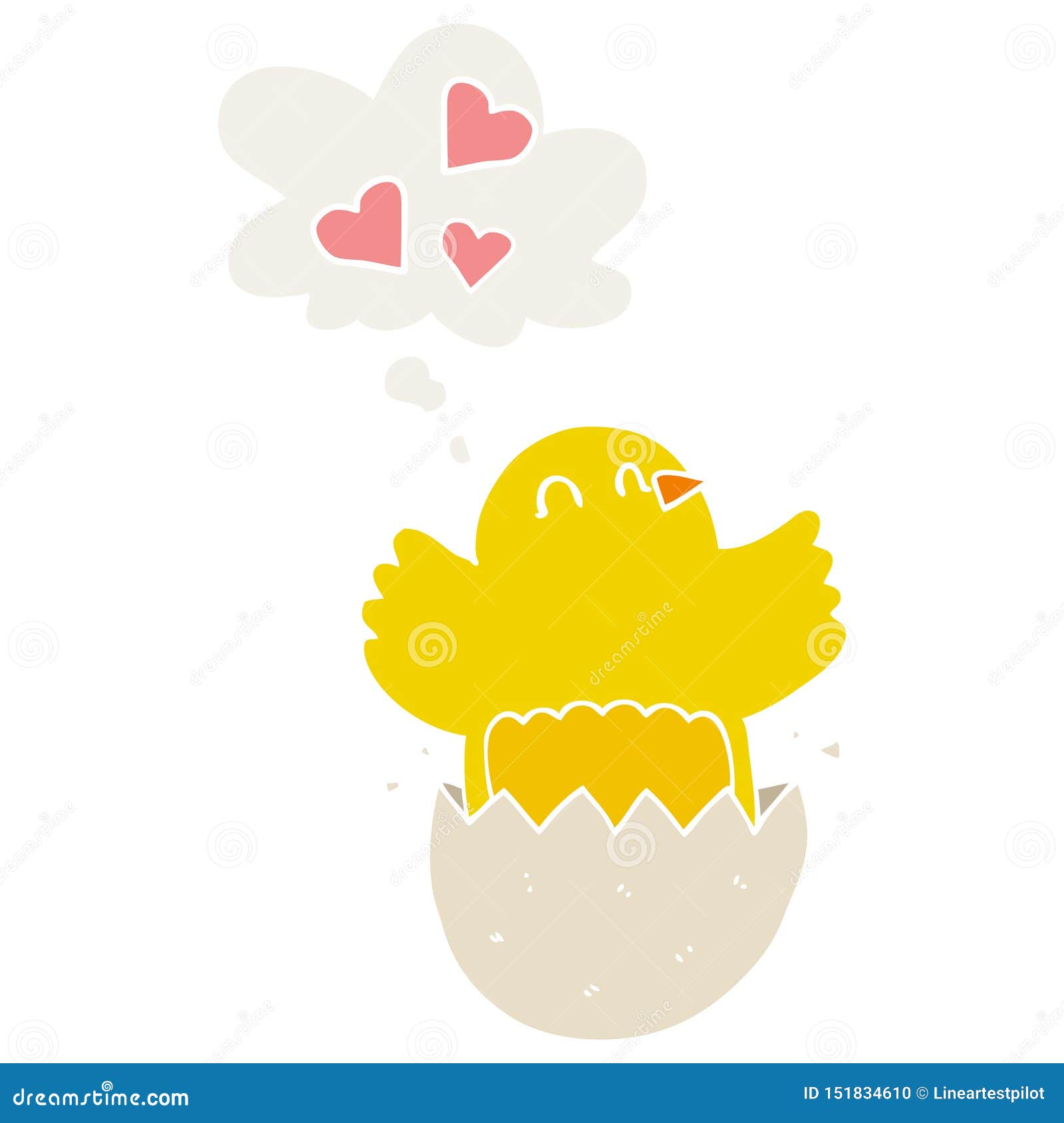 A Creative Cute Hatching Chick Cartoon and Thought Bubble in Retro ...