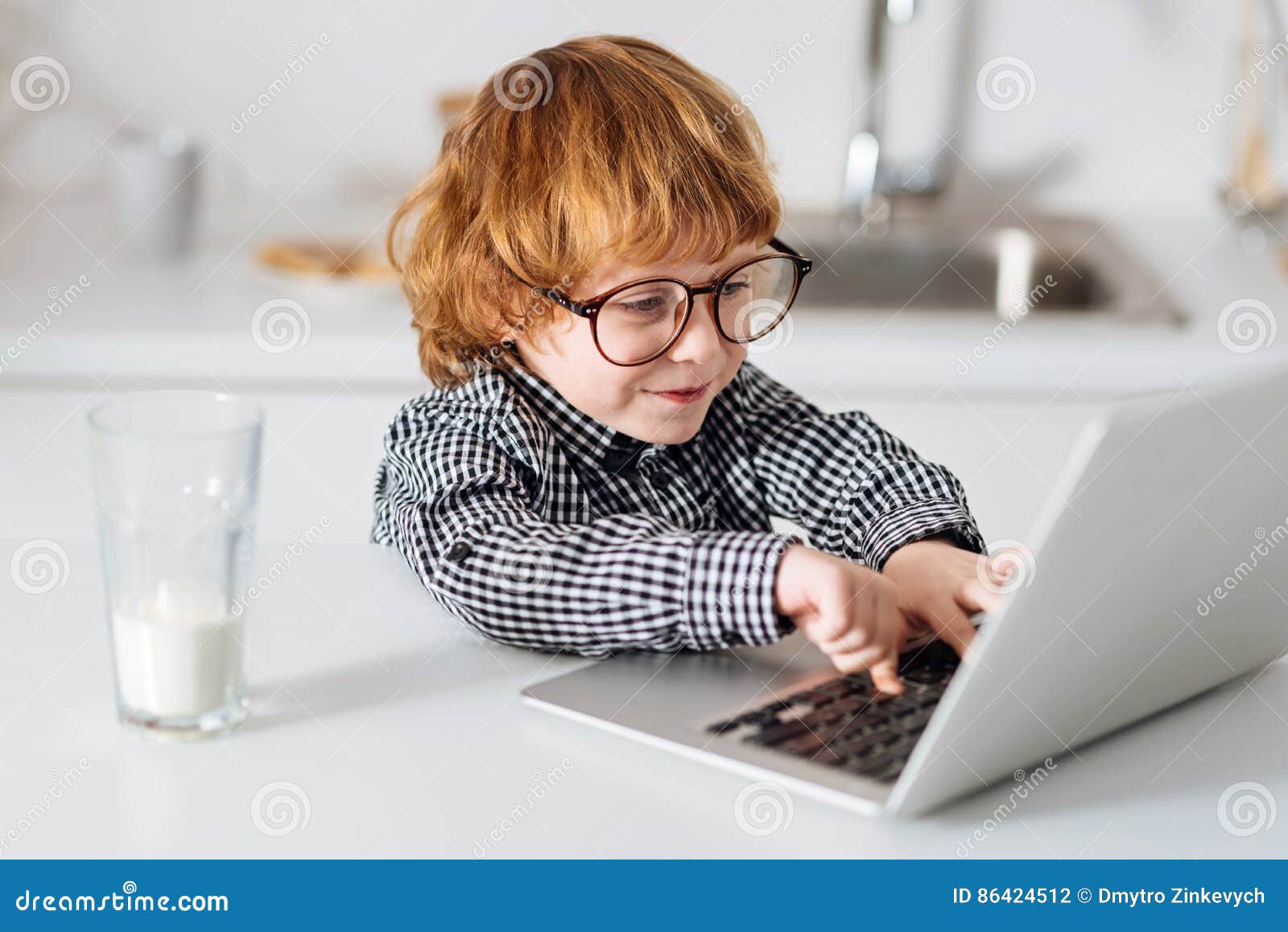 Creative Cute Kid Writing Something on His Computer Stock Photo - Image ...