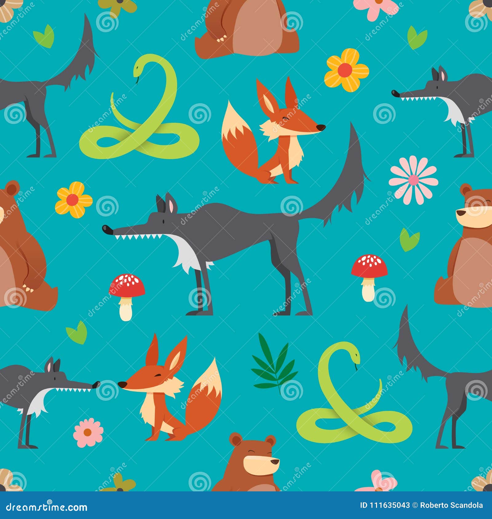 Creative Cute Wild Animals Vector Pattern Stock Vector - Illustration ...