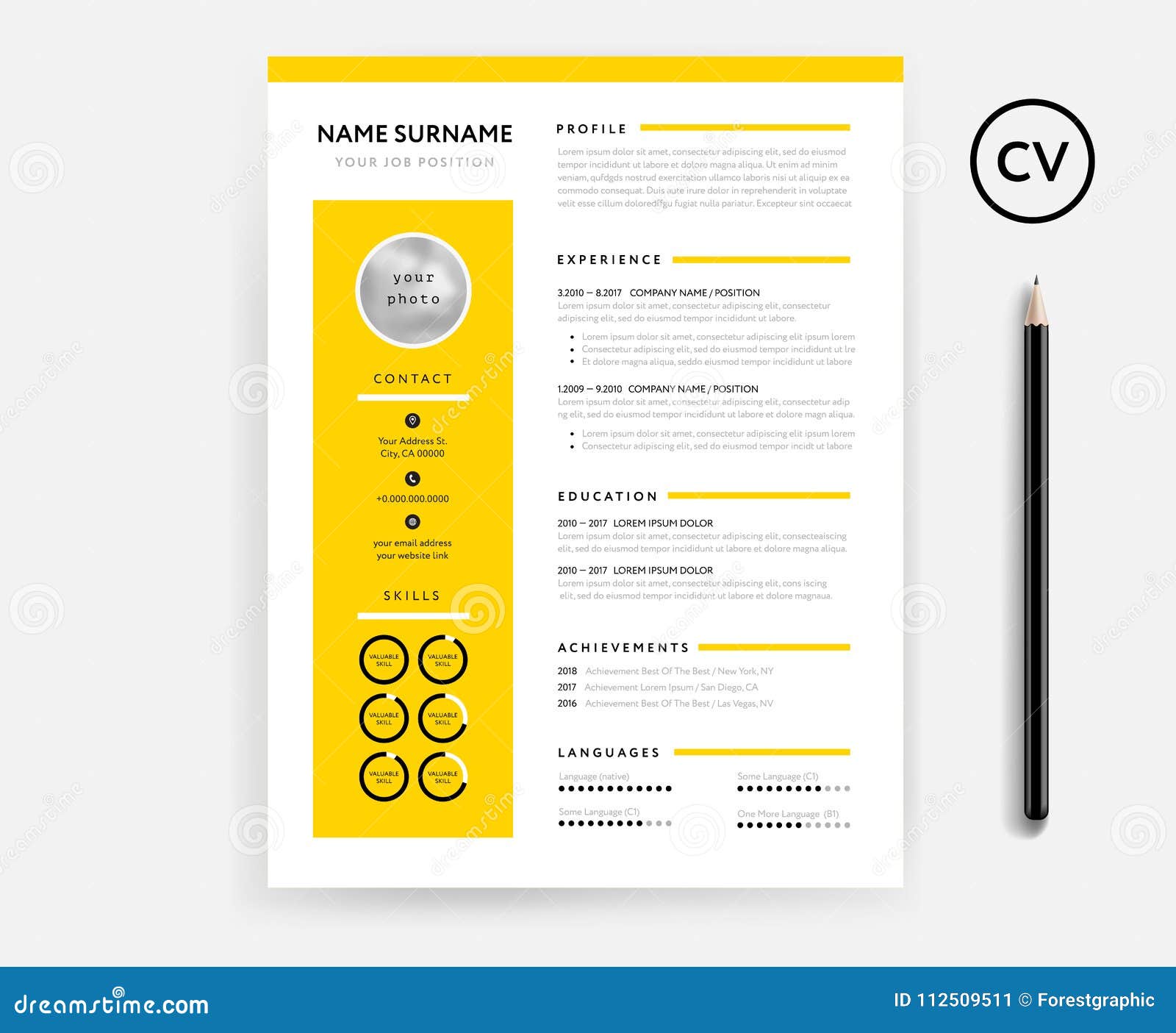 Creative CV / Resume Minimal Template - Yellow Color, Infographics ... Creative CV / Resume Minimal Template - Yellow Color, Infographics ...