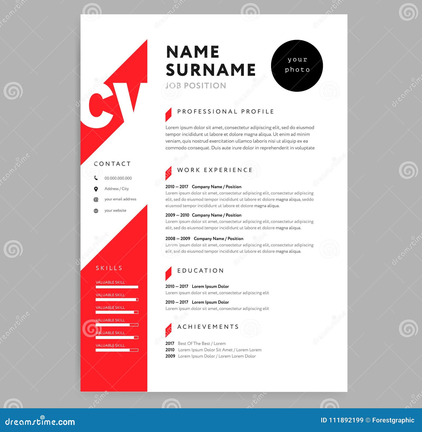 Creative CV / Resume Template Red Color Background Minimalist Vector ... Creative CV / Resume Template Red Color Background Minimalist Vector ...