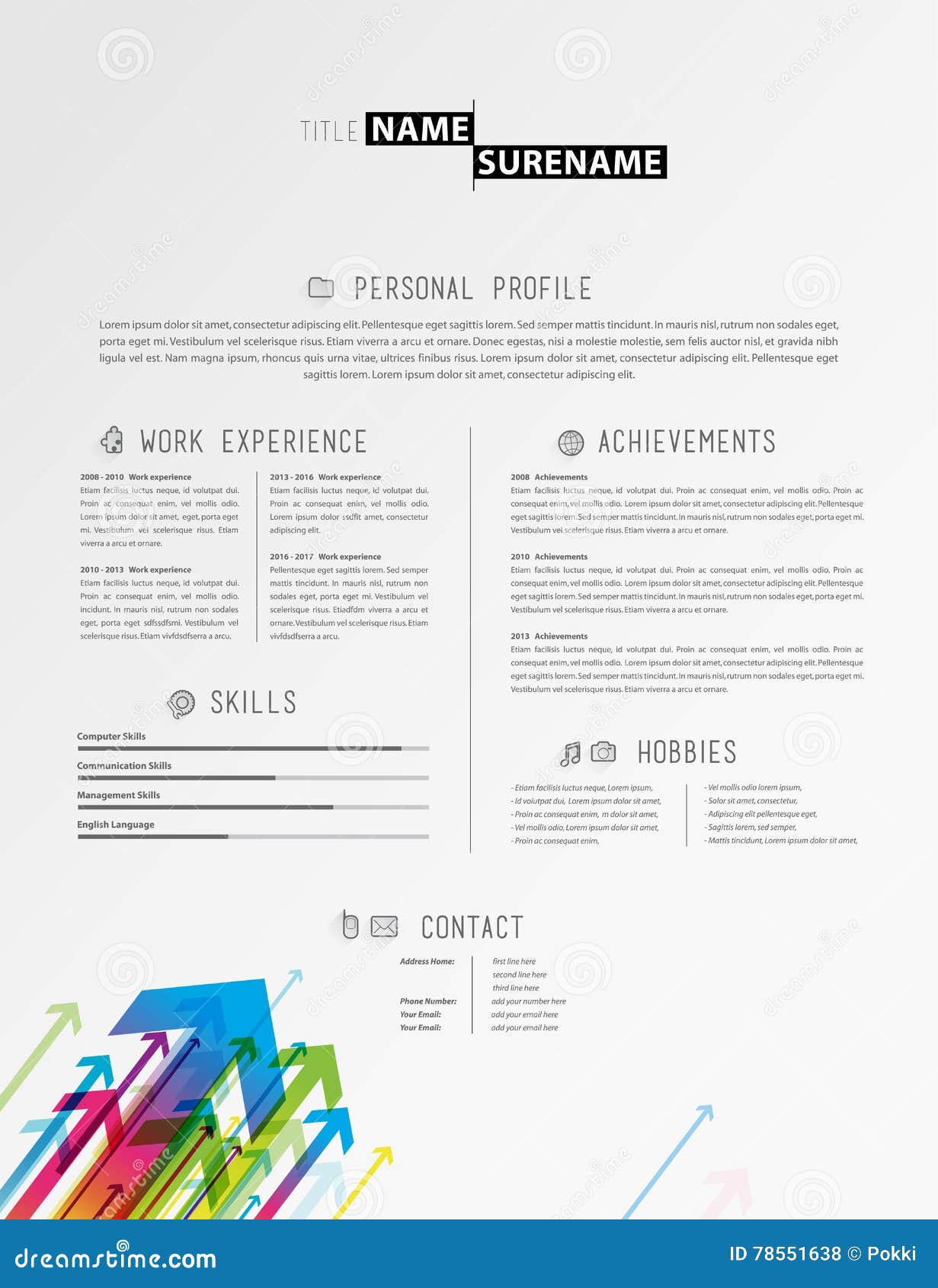 Creative Cv Template with Colorful Arrows - Light Version. Stock Vector ...