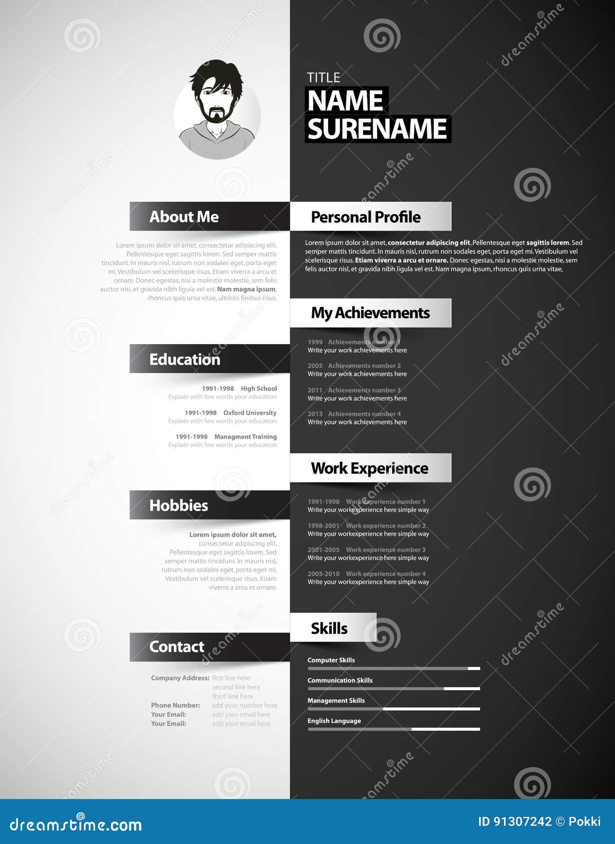 Creative Cv Template with Paper Stripes. Stock Vector - Illustration of ...