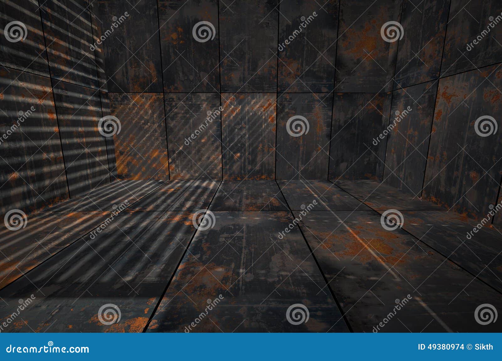 Creative 3D Dark Grungy Rusty Metal Room Stock Photo - Image of metal ...