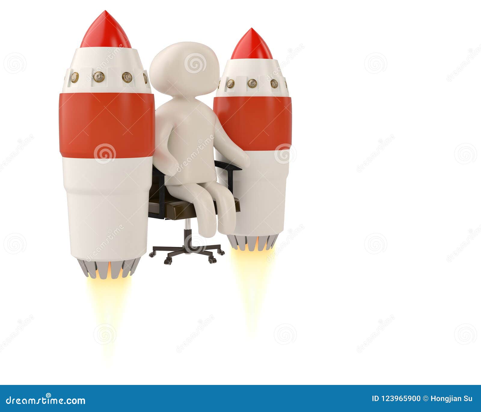 Creative 3D Illustration a Character on Rocket Chair. Stock ...