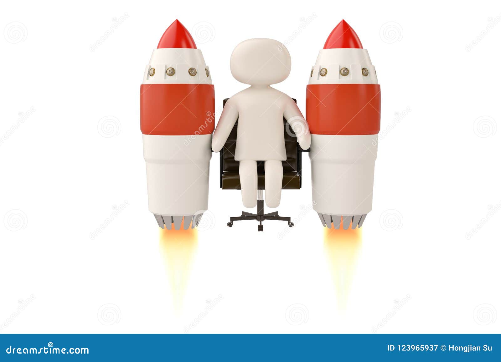 Creative 3D Illustration a Character on Rocket Chair. Stock ...