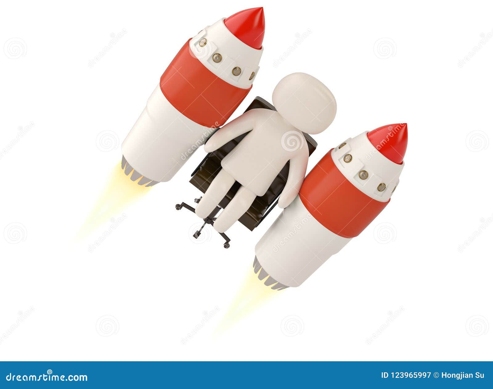 Creative 3D Illustration a Character on Rocket Chair. Stock ...