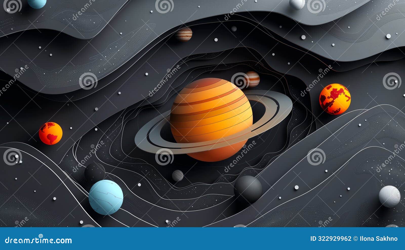Abstract 3D Space Illustration with Planets Stock Illustration ...