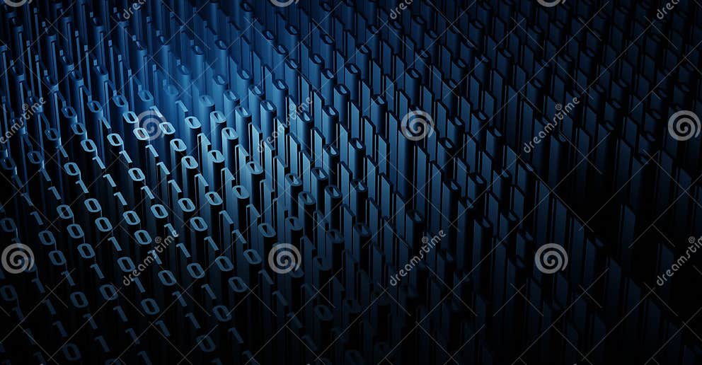 Creative 3d Illustration of Stream of Binary Code. Computer Matrix Background Art Design Stock ...