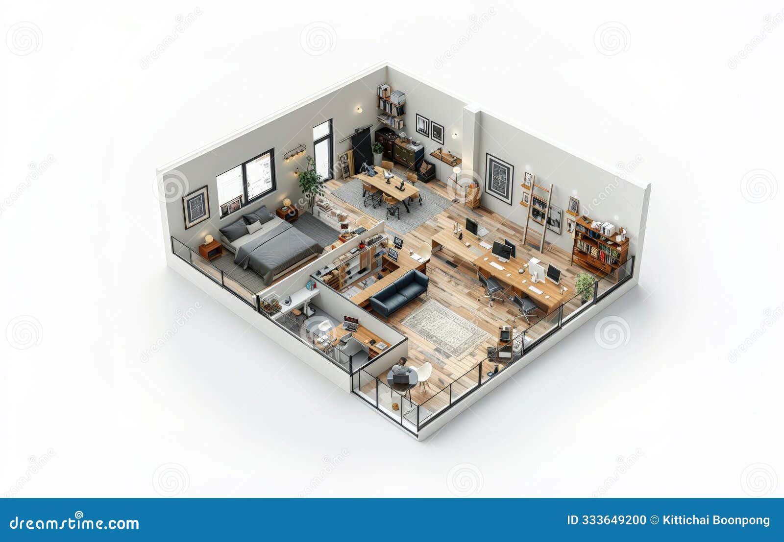 Creative 3D Isometric Design Studio Floor Plan with Artist Workstations ...