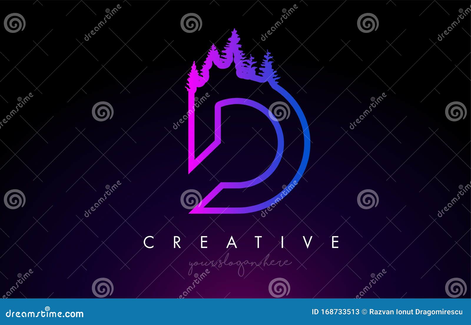 Creative D Letter Logo Idea with Pine Forest Trees. Letter D Design ...