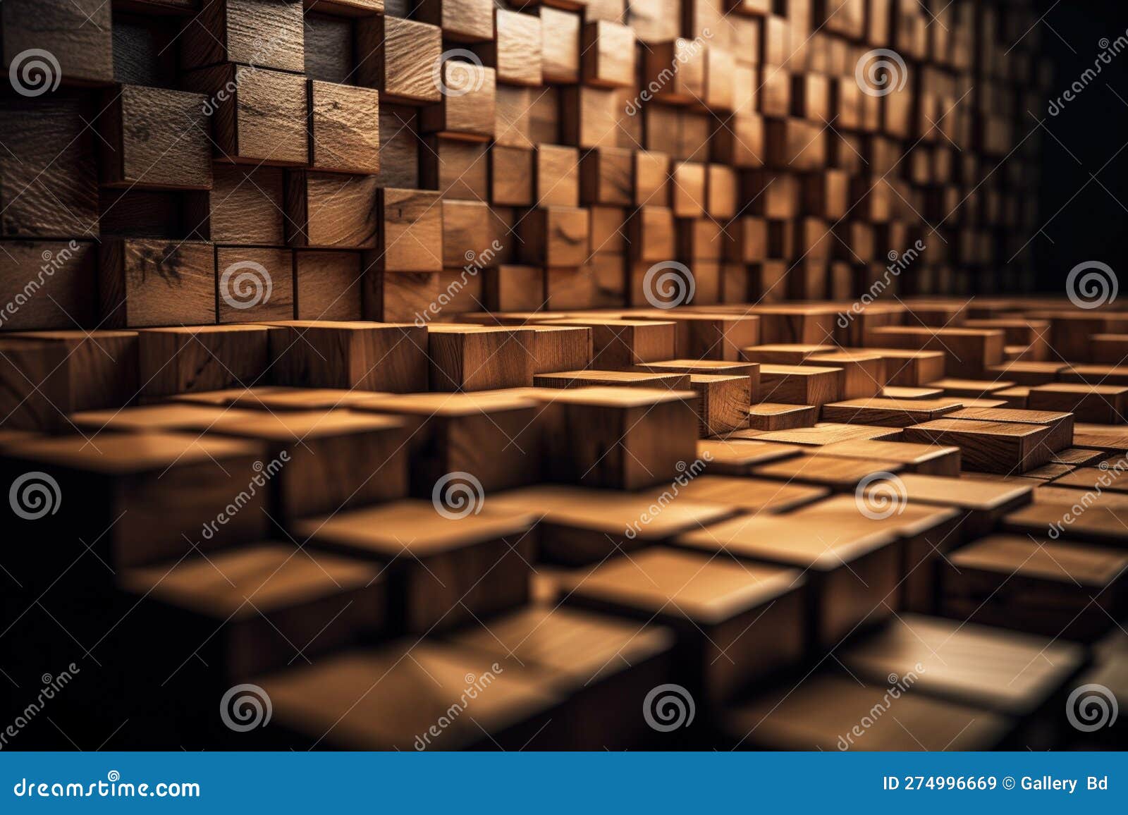 Creative 3d Wooden Wall Surface with Square Tiles Texture Cubes Brown ...