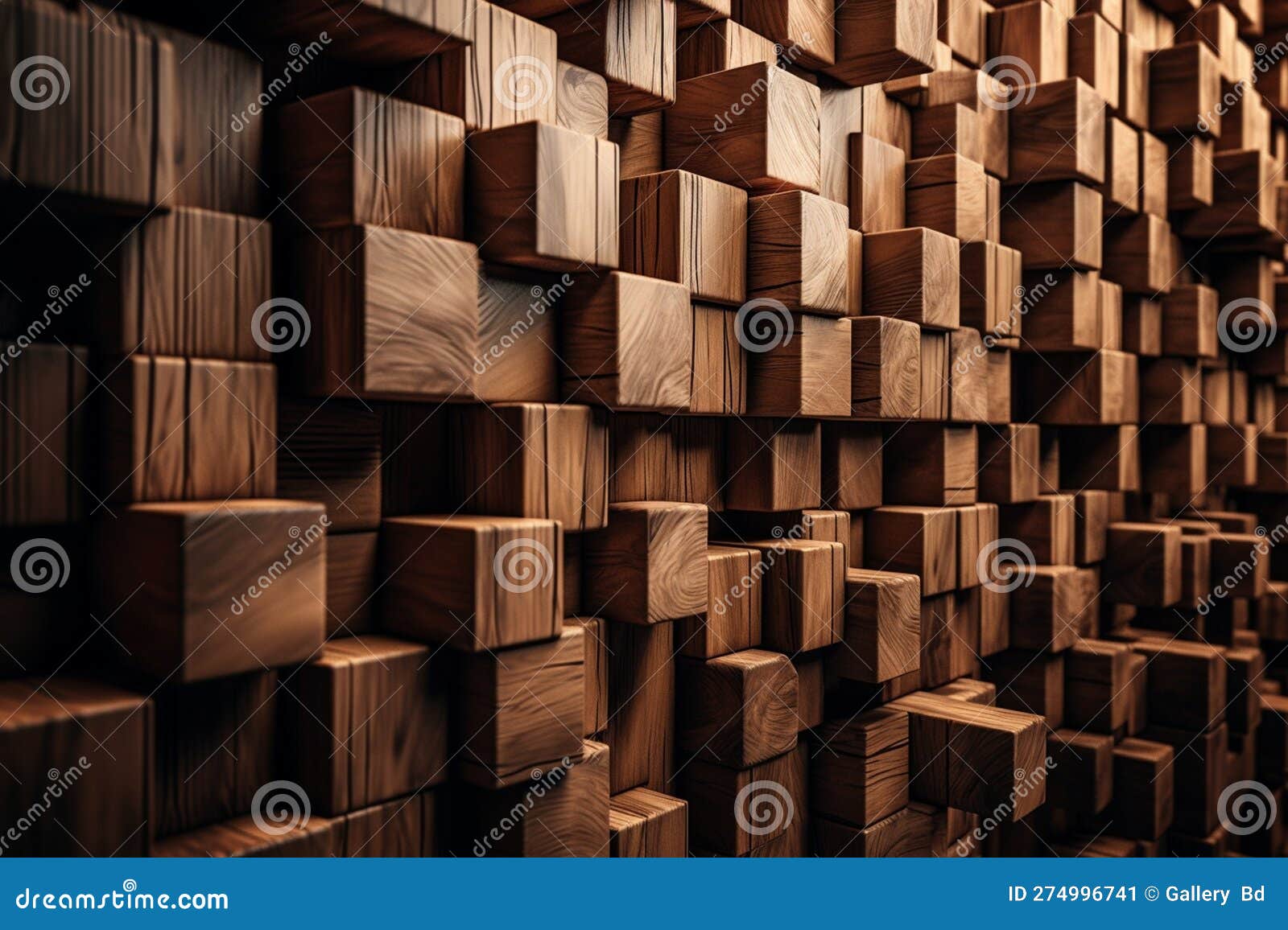 Creative 3d Wooden Wall Surface with Square Tiles Texture Cubes Brown ...