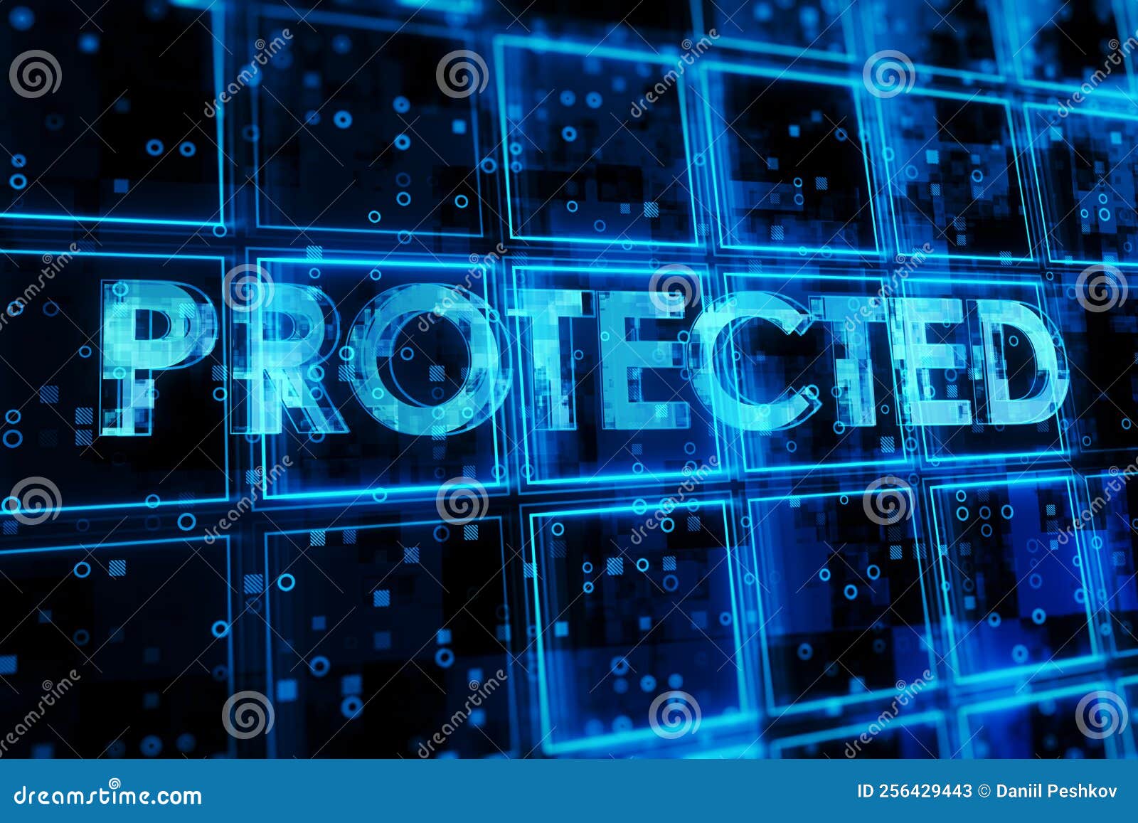 Creative Dark Blue Cubes Backdrop with Protected Text Hologram ...