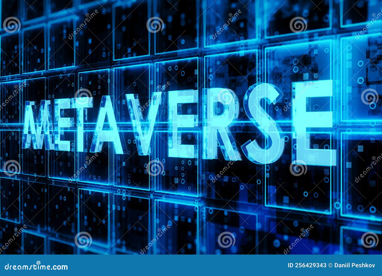 Creative Dark Blue Cubes Background with Metaverse Text Hologram ...