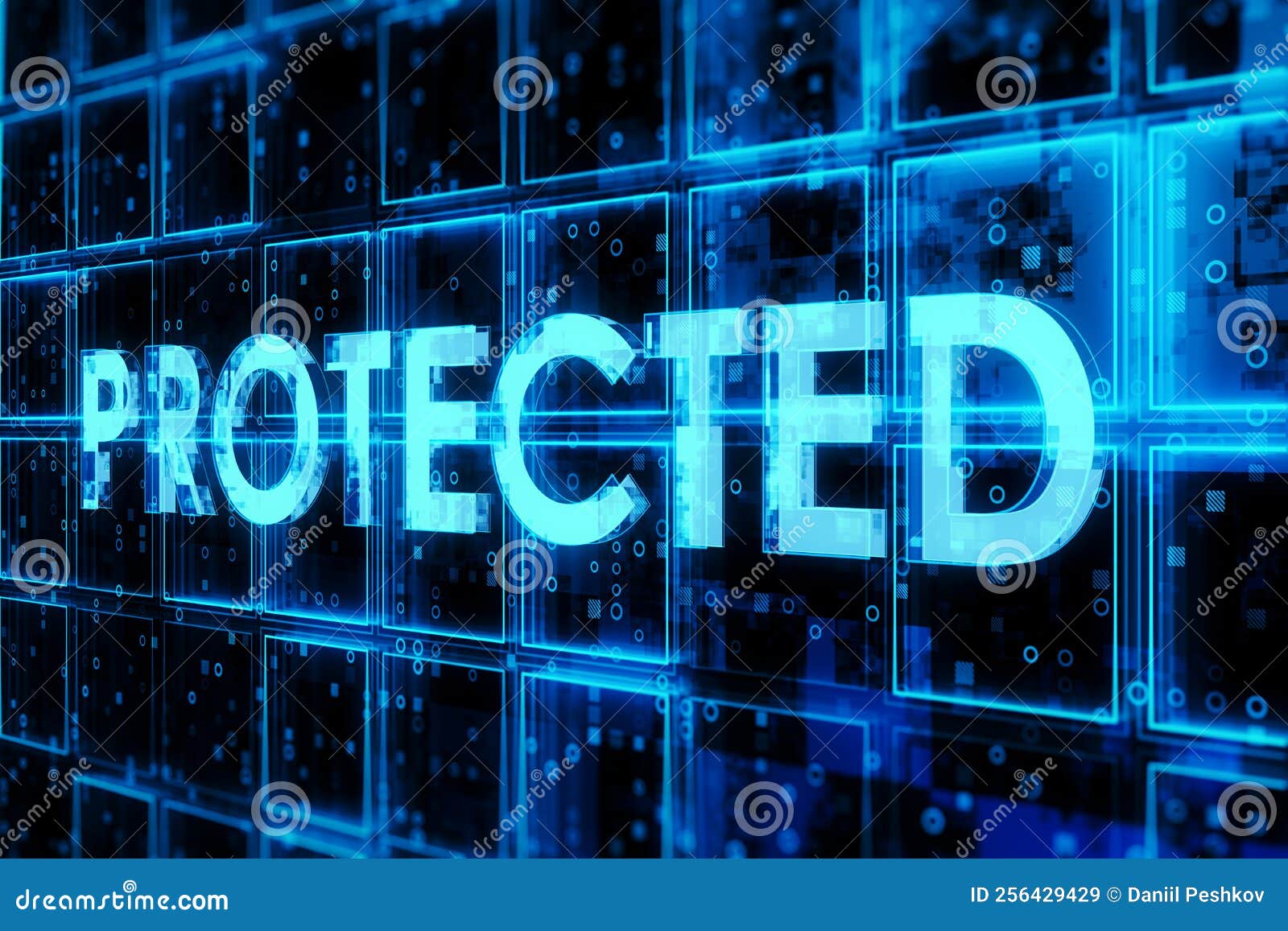 Creative Dark Blue Cubes Background with Protected Text Hologram ...