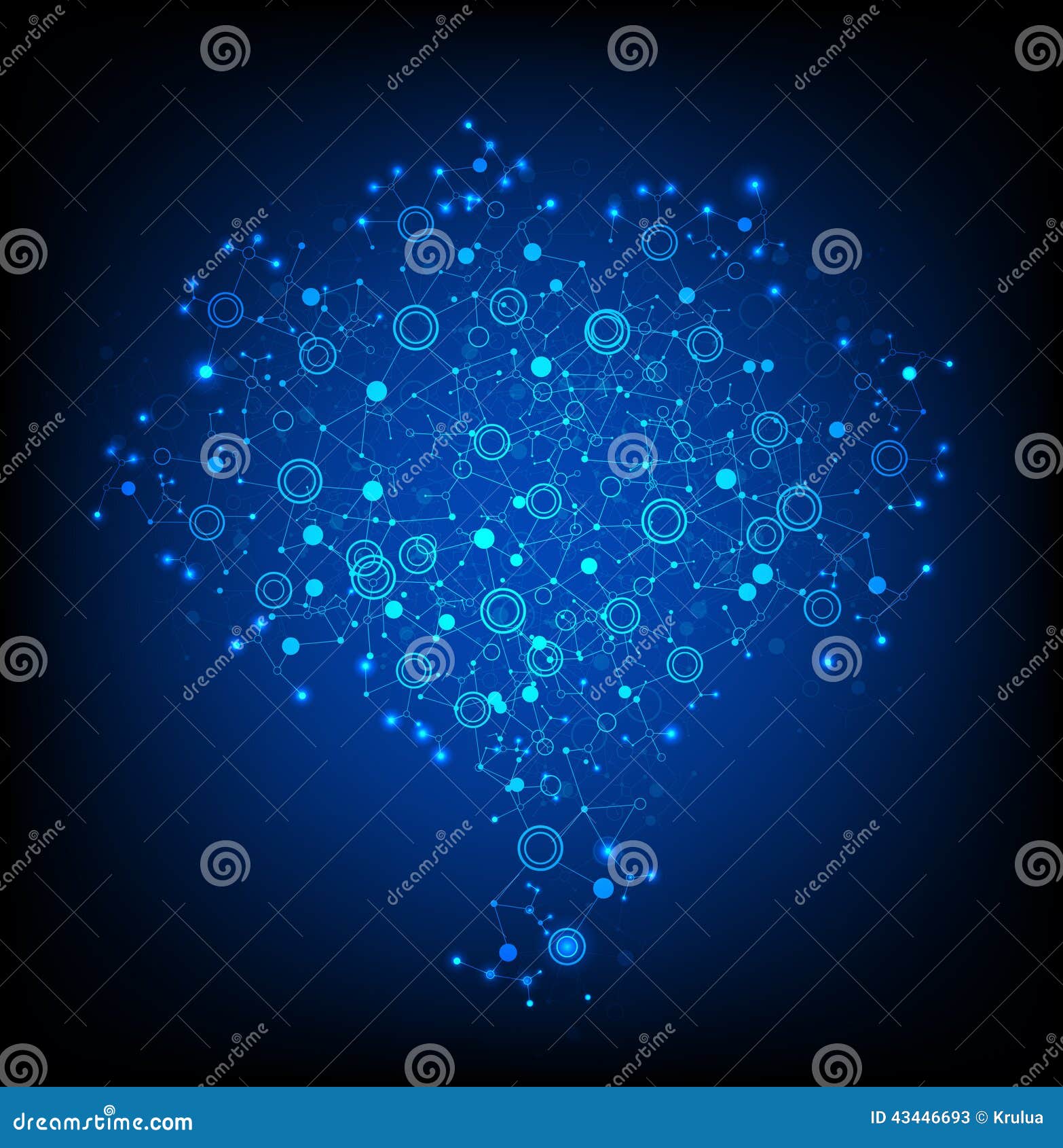 Creative Dark Concept of the Human Brain with Blue Lights Stock Vector ...
