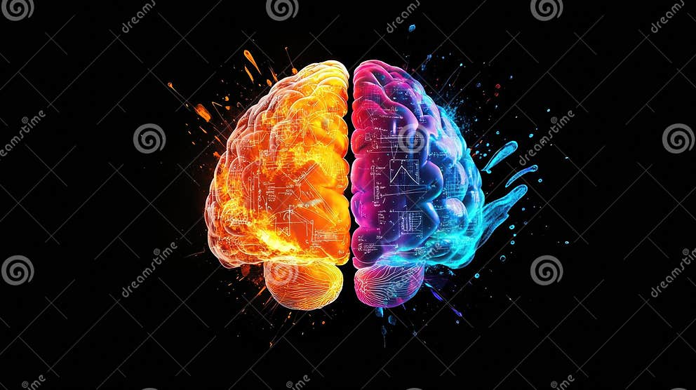 This Creative Depiction Illustrates a Brain Split into Vibrant Halves ...