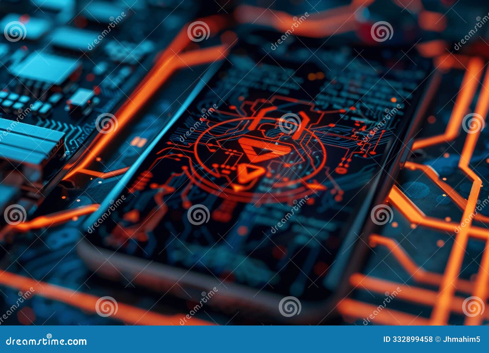 Creative Depiction of a Mobile Screen Showing a Hacker Warning Sign ...