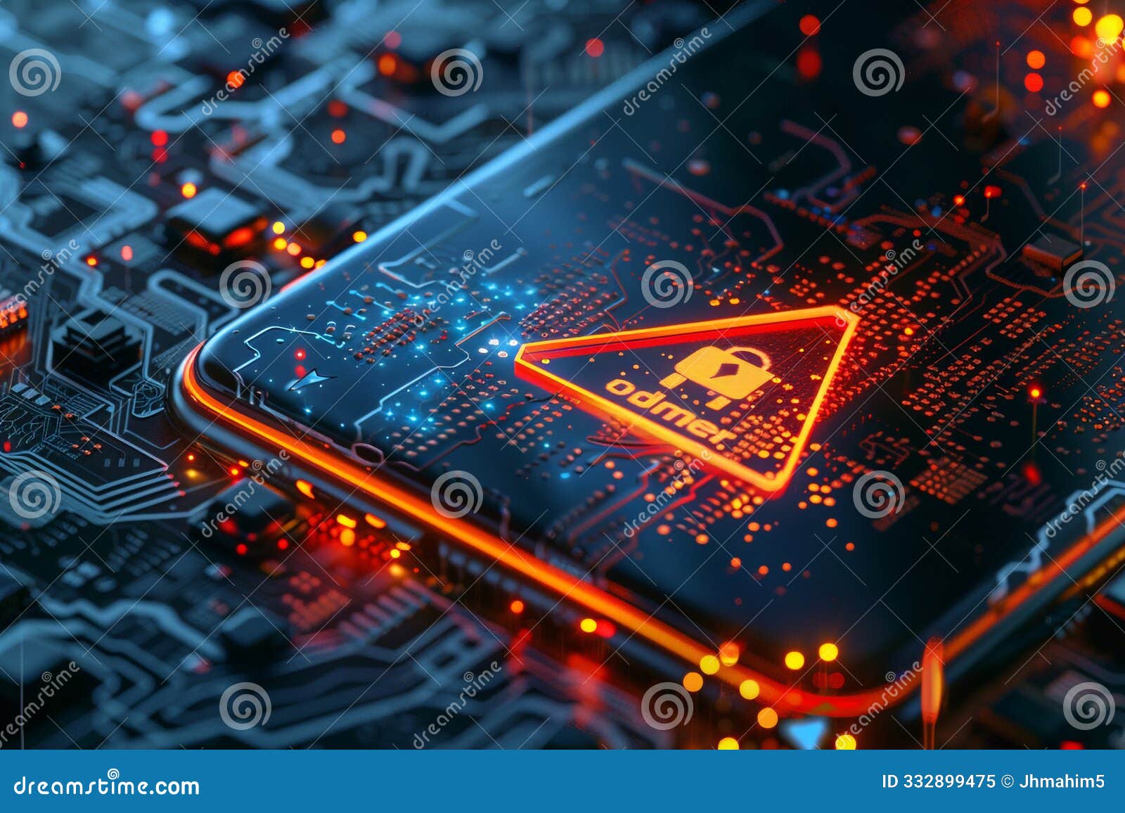 Creative Depiction of a Mobile Screen Showing a Hacker Warning Sign ...