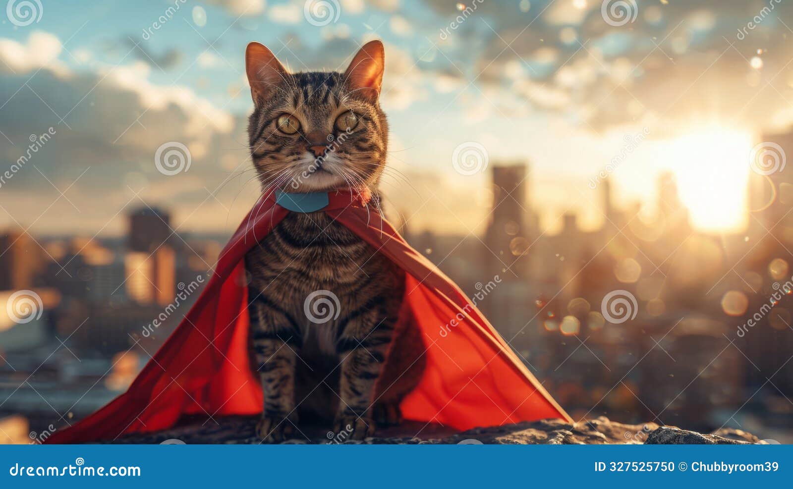 Tabby Cat Superhero Posing Heroically In Cityscape Backdrop Stock Photo ...